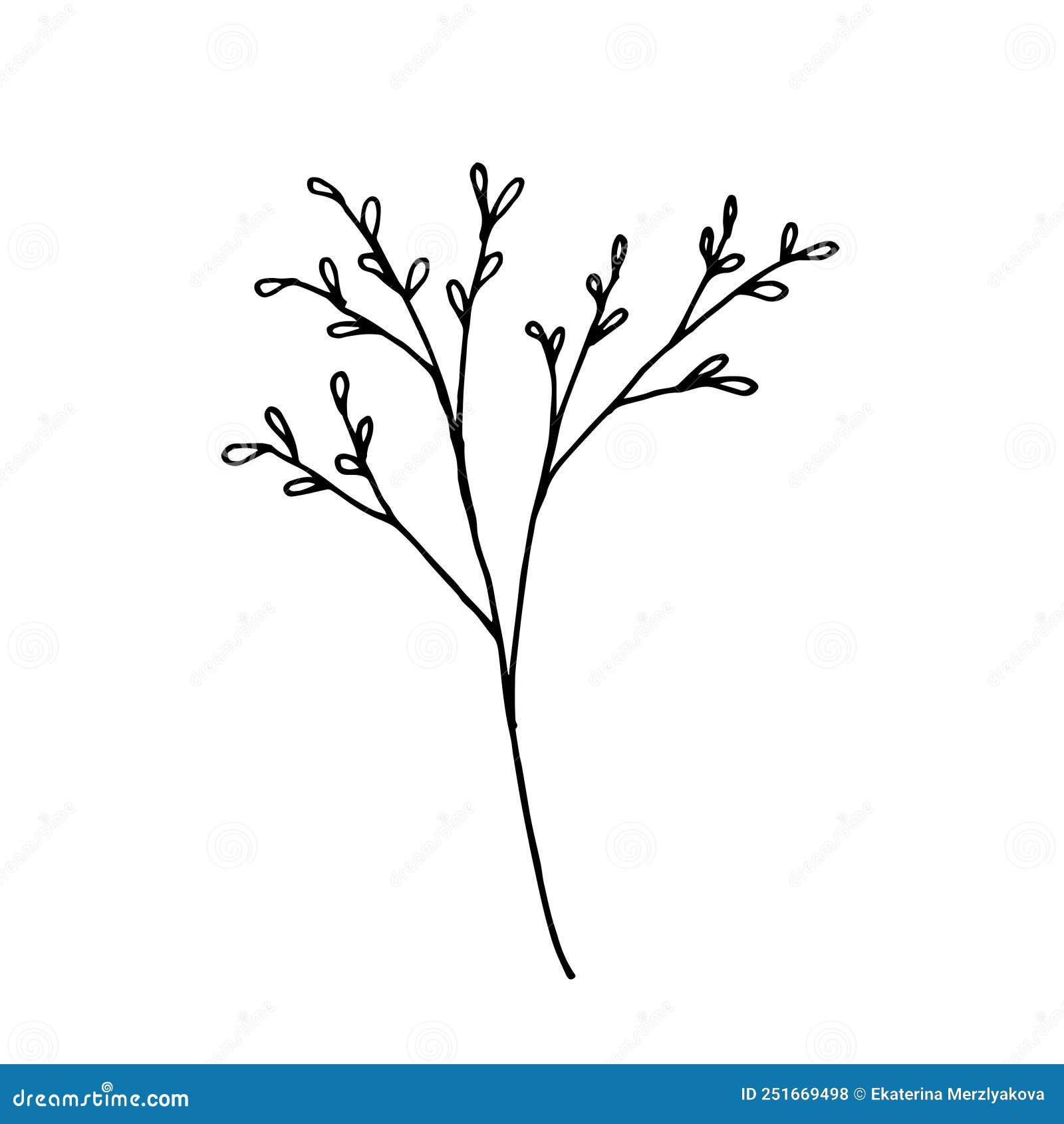 Hand Drawn Tree Branch with Leaves, Vector Doodle Stock Vector ...