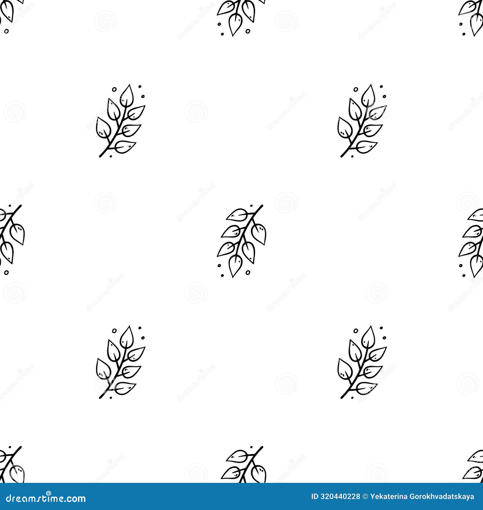 Hand Drawn Tree Branch Seamless Pattern. Vector Floral Illustration in Doodle Style. Fall ...