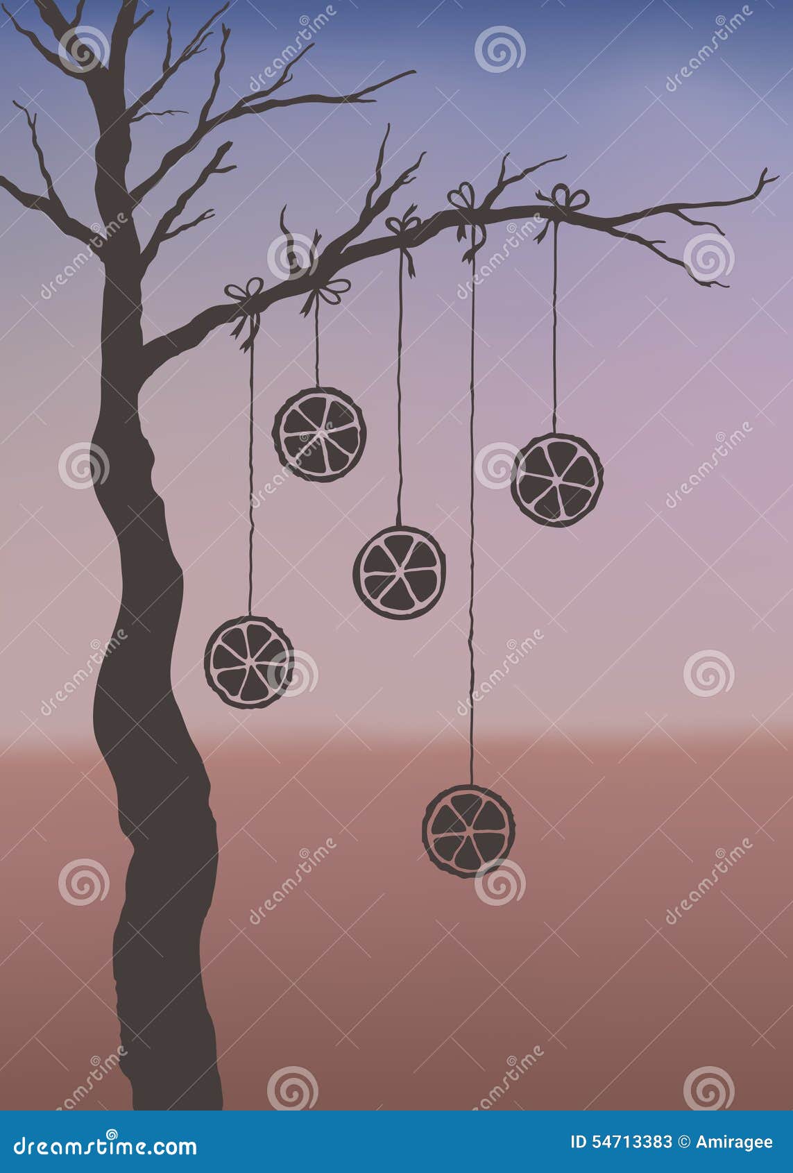 Hand Drawn Tree with Hanging Oranges. Stock Vector - Illustration of ...