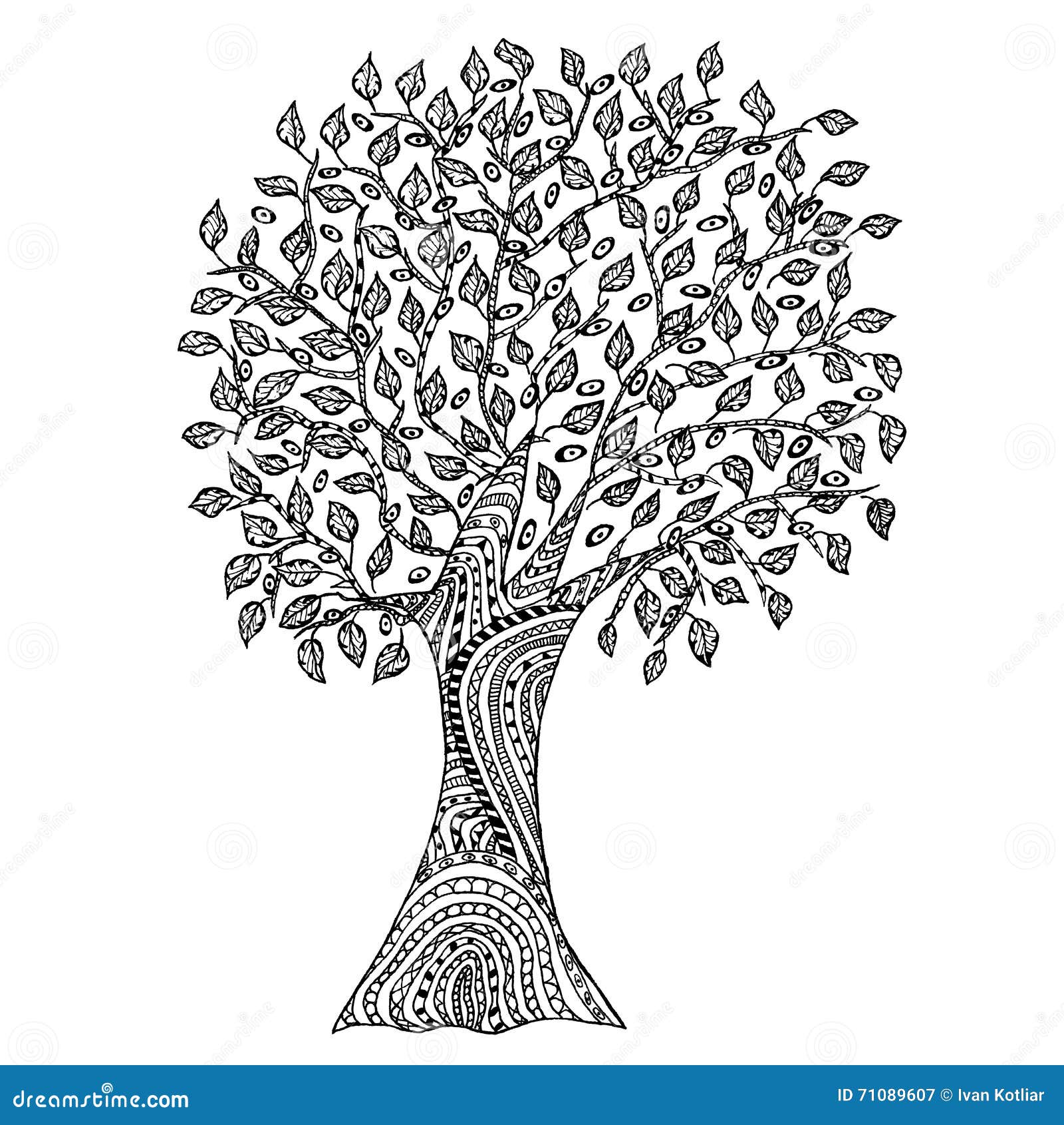 Hand Drawn Tree with Pattern Stock Vector - Illustration of branch ...