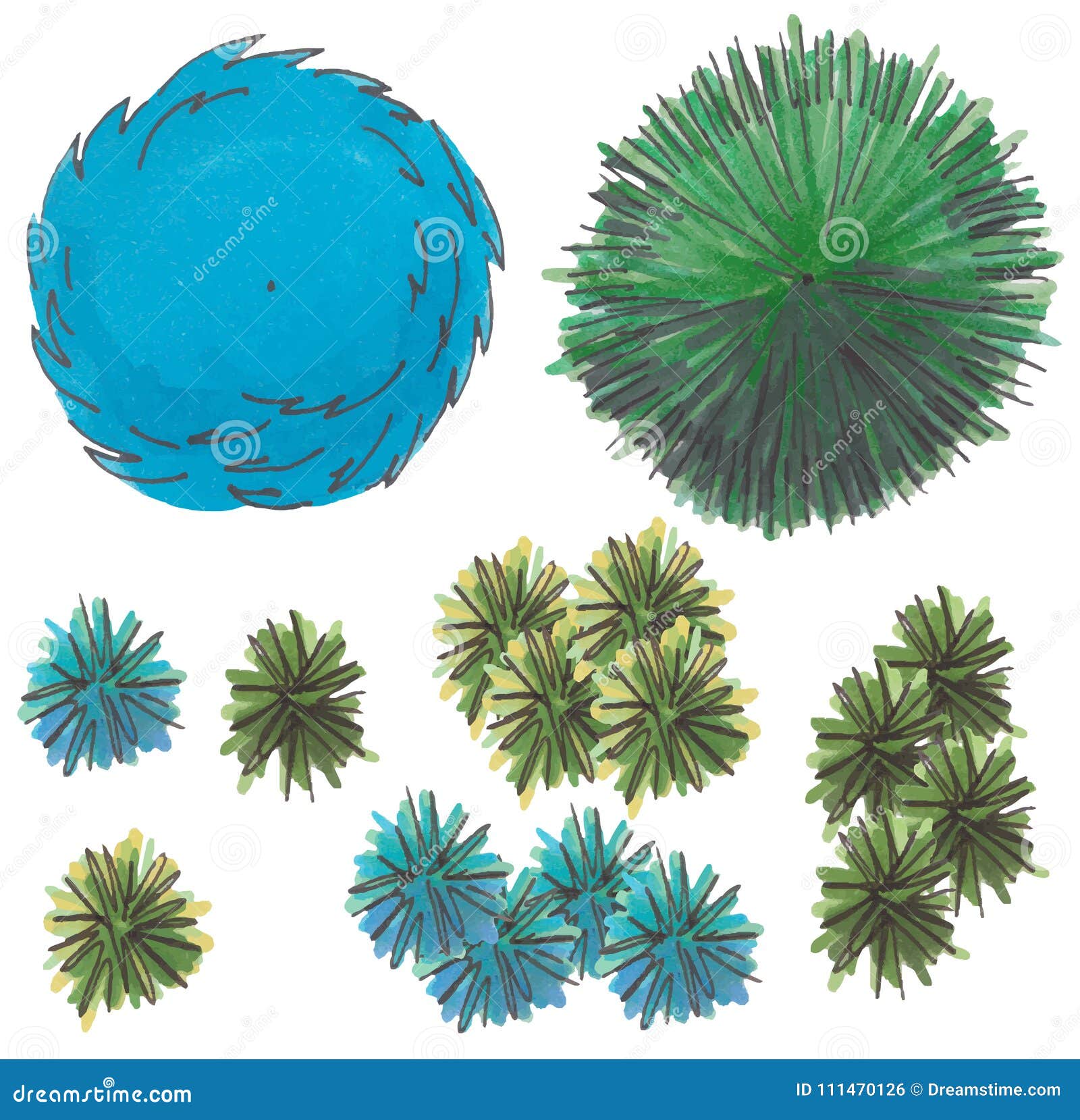 Hand Drawn Tree Top, Trees and Bushes, Vector Stock Vector ...