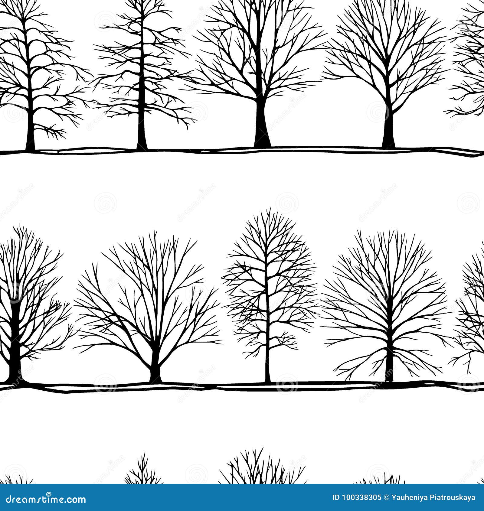 Hand drawn trees pattern stock vector. Illustration of element - 100338305