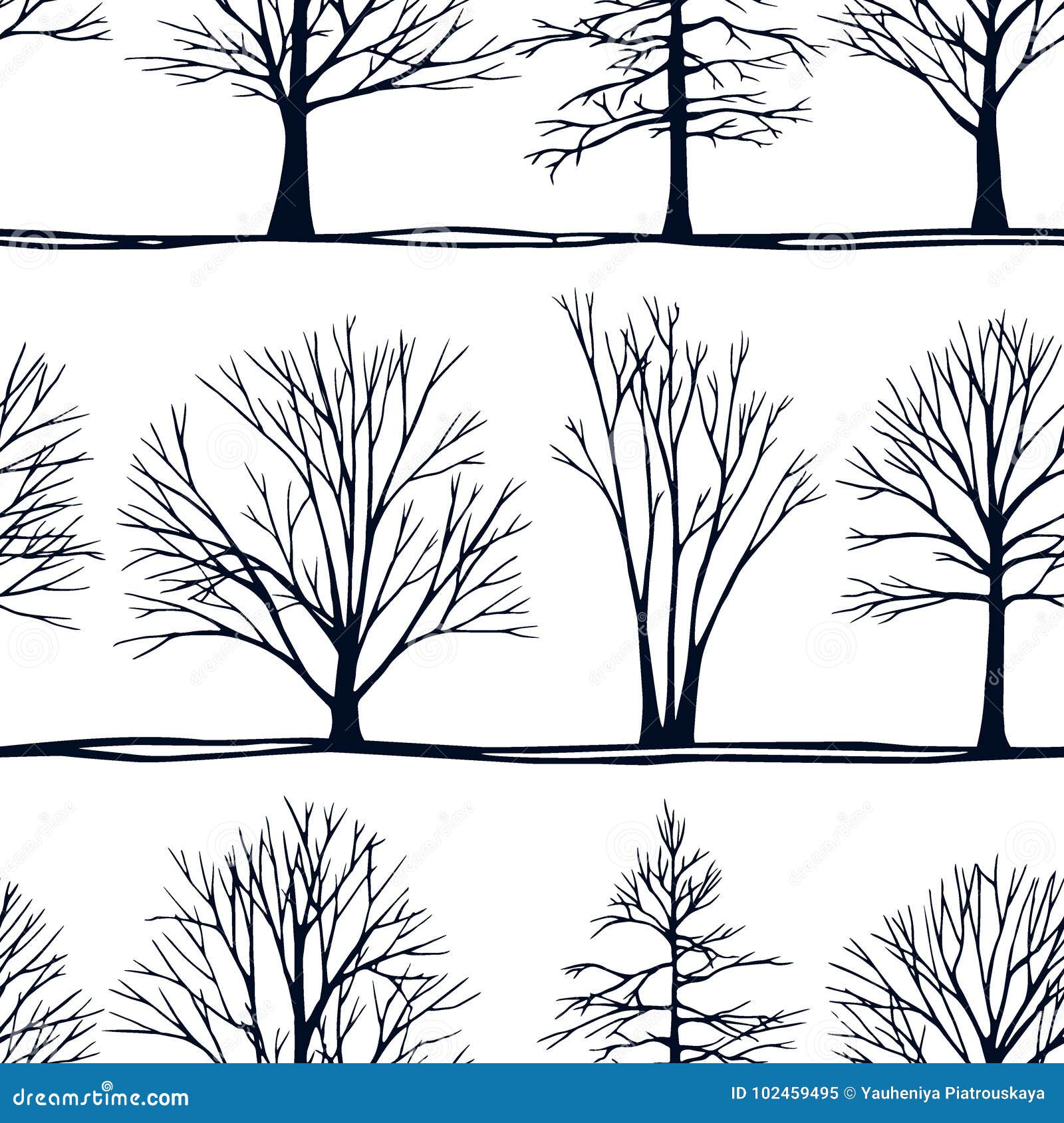 Hand drawn trees pattern stock vector. Illustration of power - 102459495