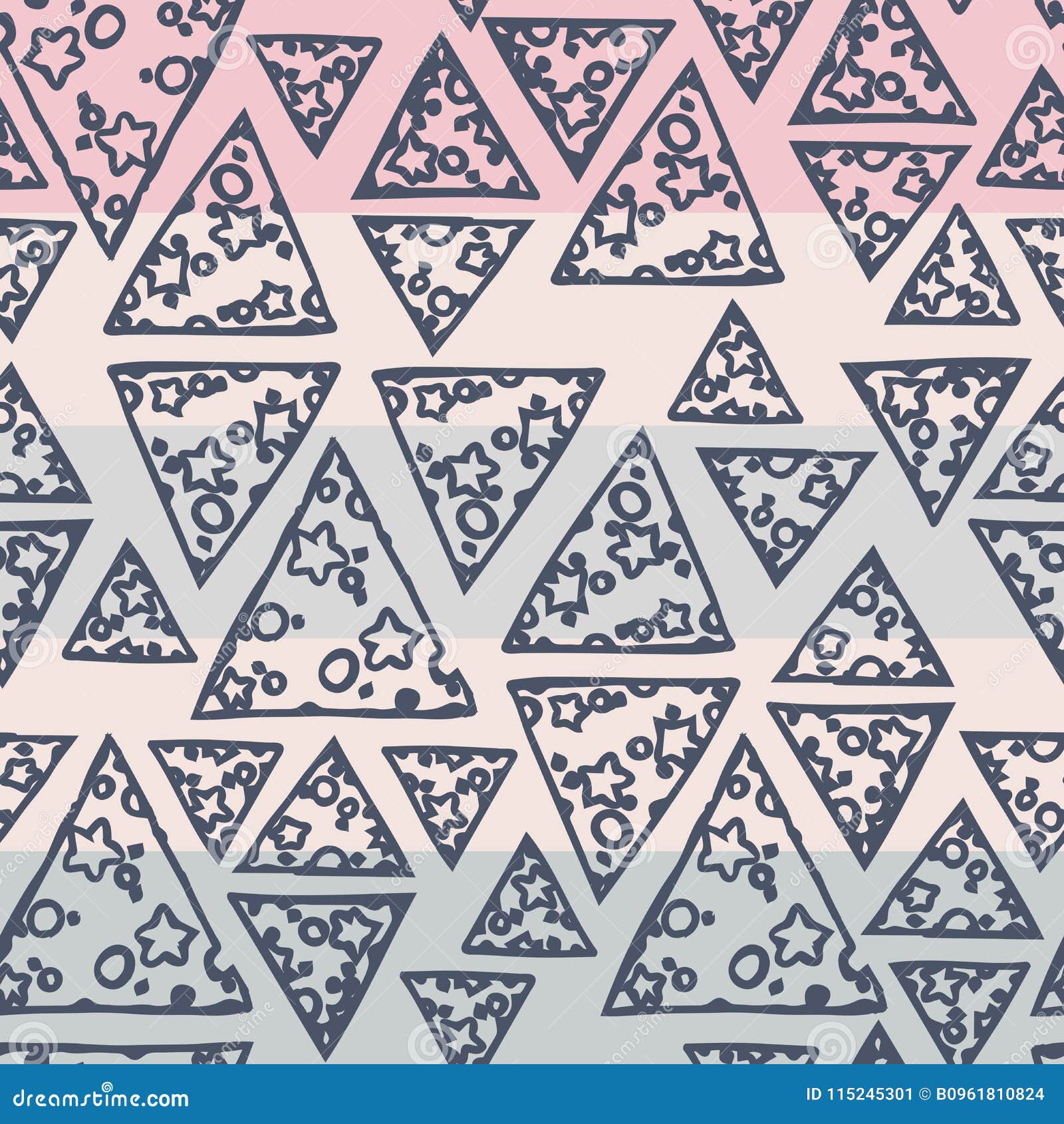 Hand-drawn Triangles on a Striped Background. Seamless Texture. Stock ...