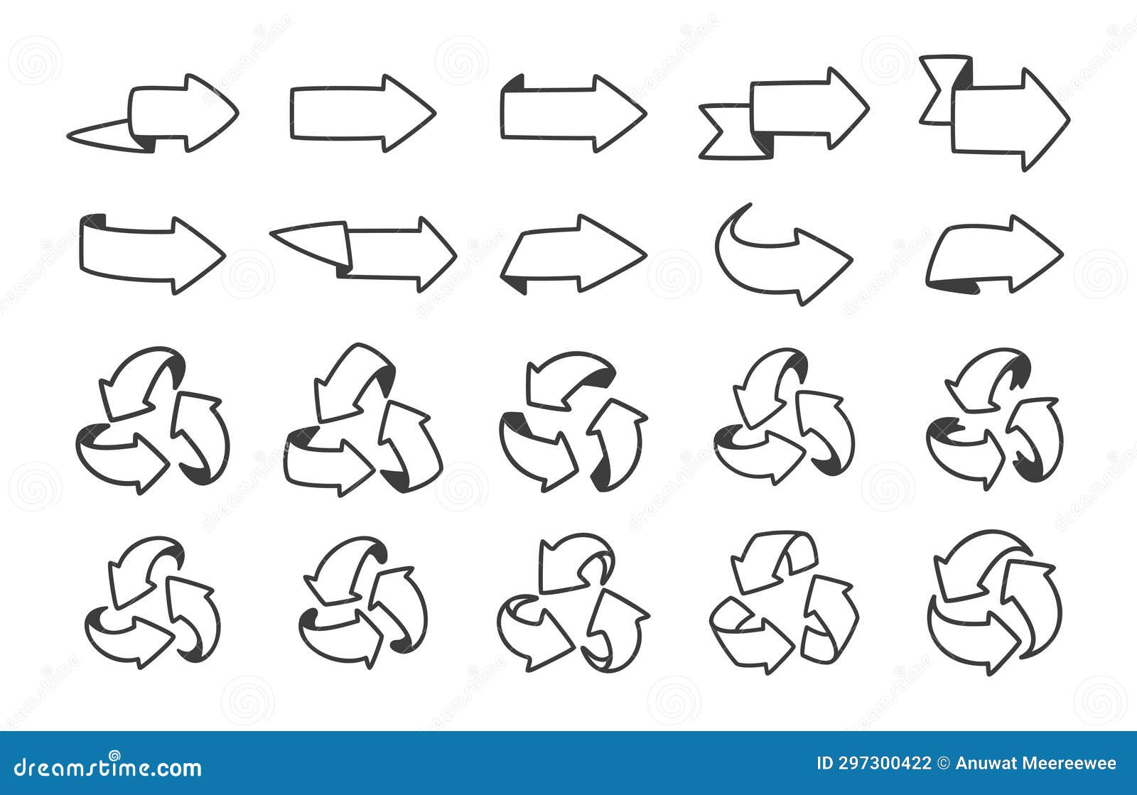 Hand Drawn Triangular Swirl Arrow Recycling Concept Stock Illustration ...