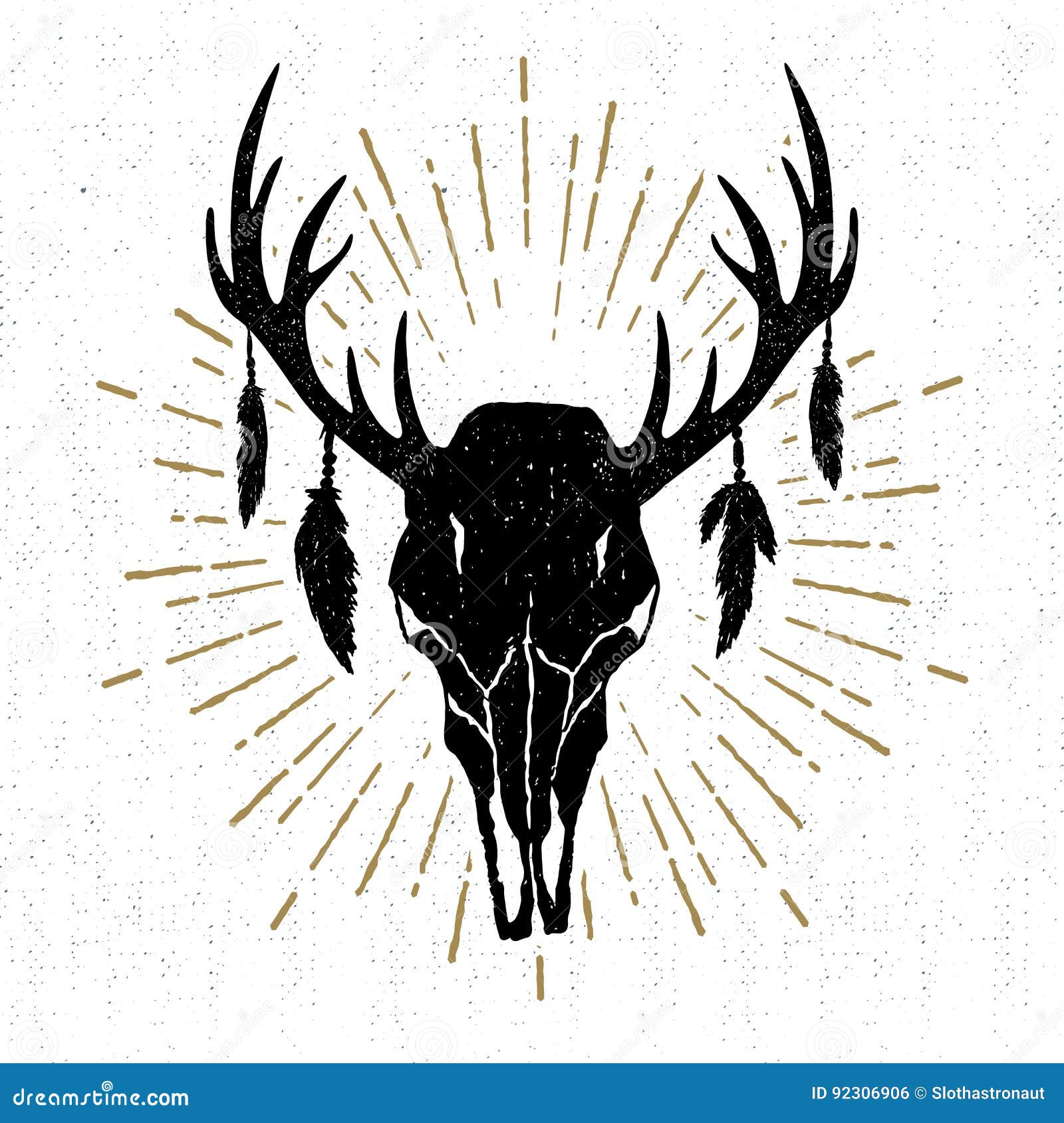 Hand Drawn Tribal Icon with a Textured Deer Skull Vector Illustration ...