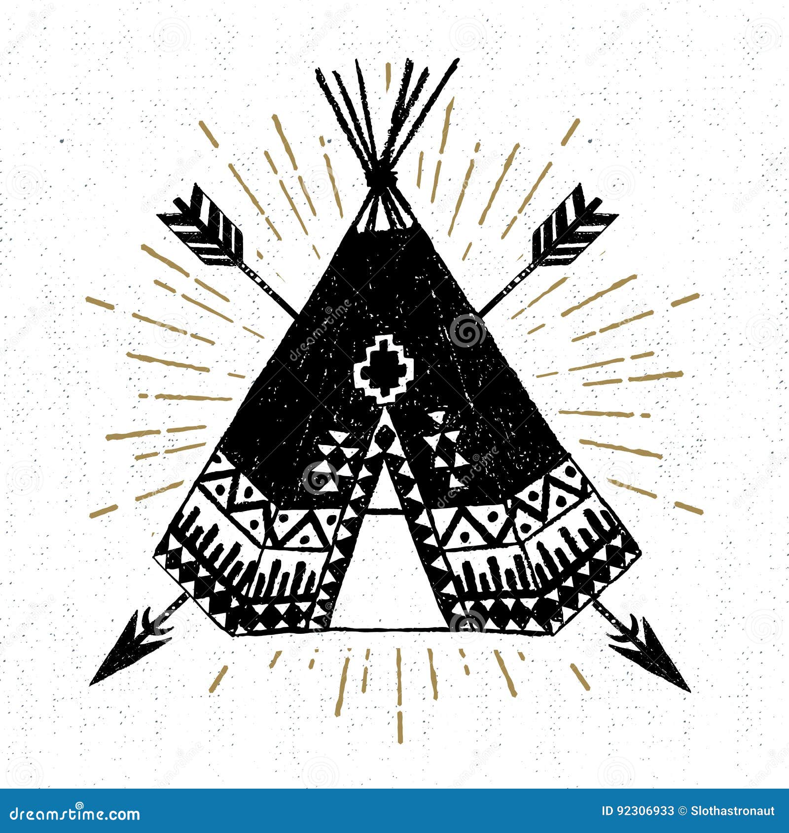 Hand Drawn Tribal Icon with a Textured Teepee Vector Illustration Stock ...