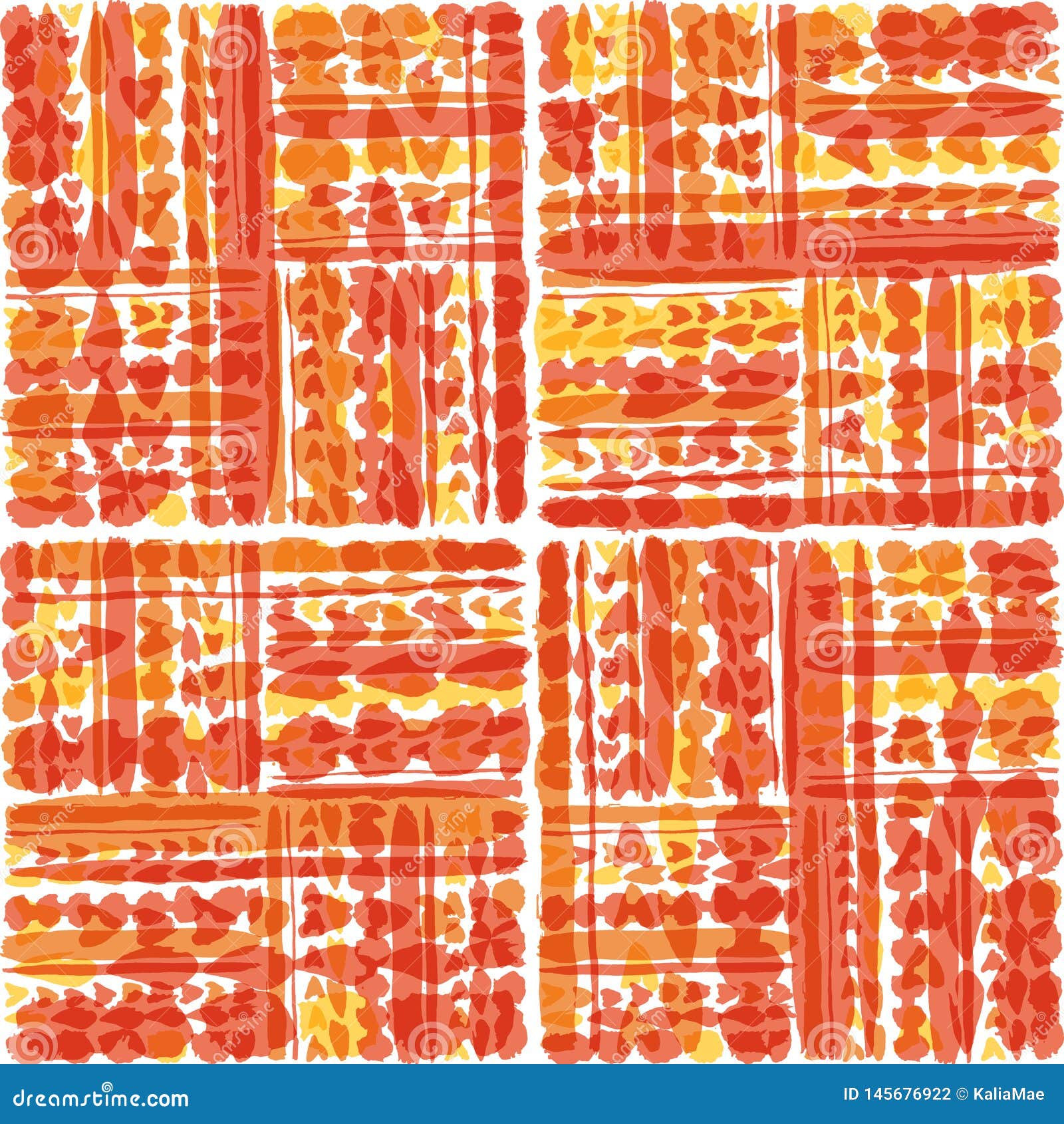 Hand Drawn Tribal Patchwork Seamless Vector Pattern in Warm Yellow and ...