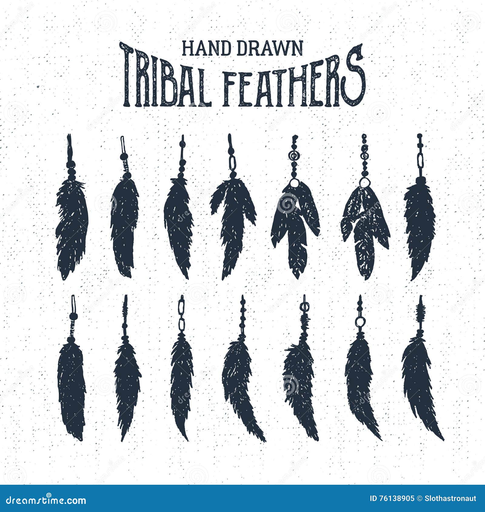 Hand Drawn Tribal Style Feathers Set. Vector Illustration Stock Vector ...