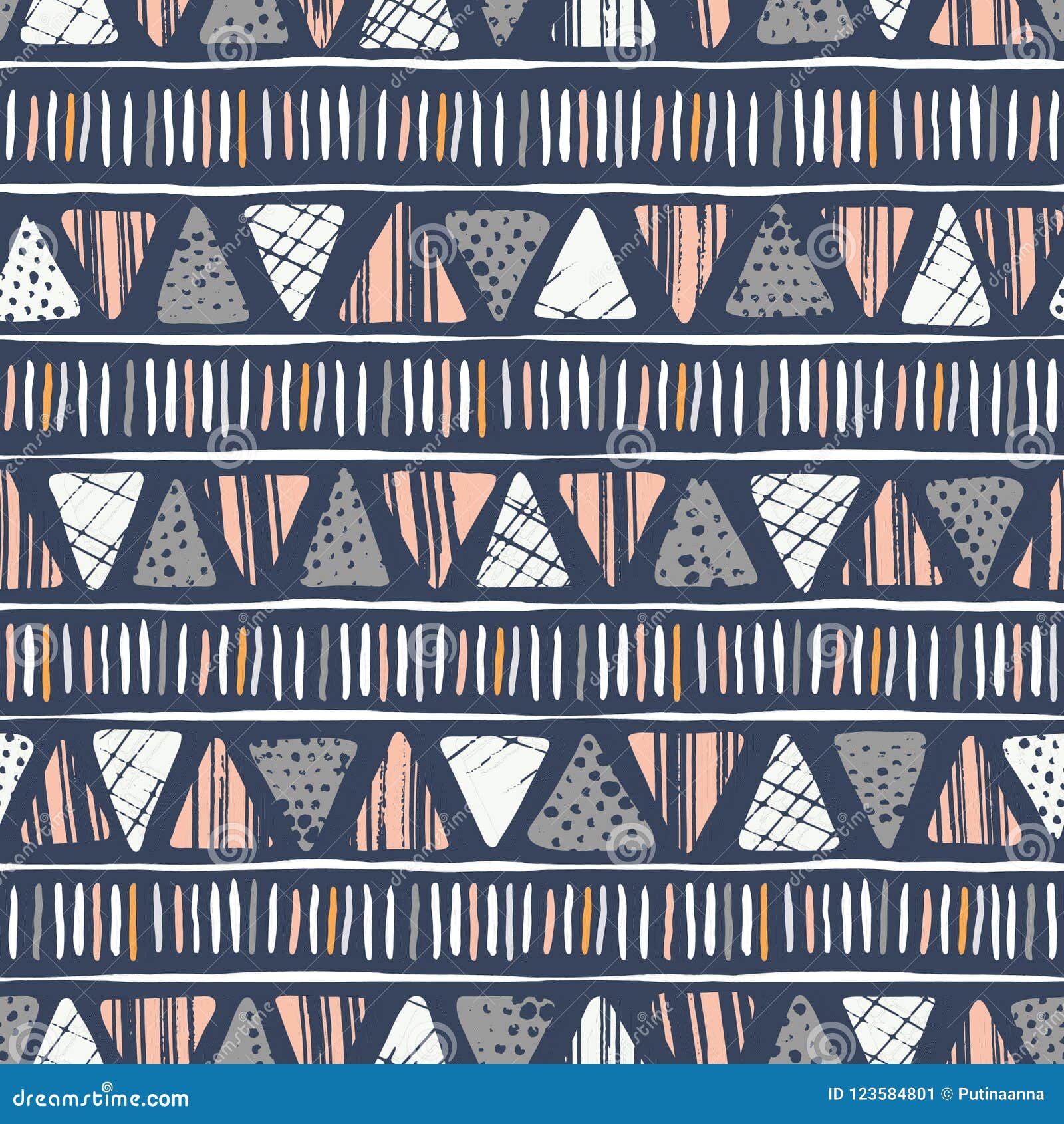 Hand Drawn Tribal Textured Triangles and Stripes on Dark Background ...