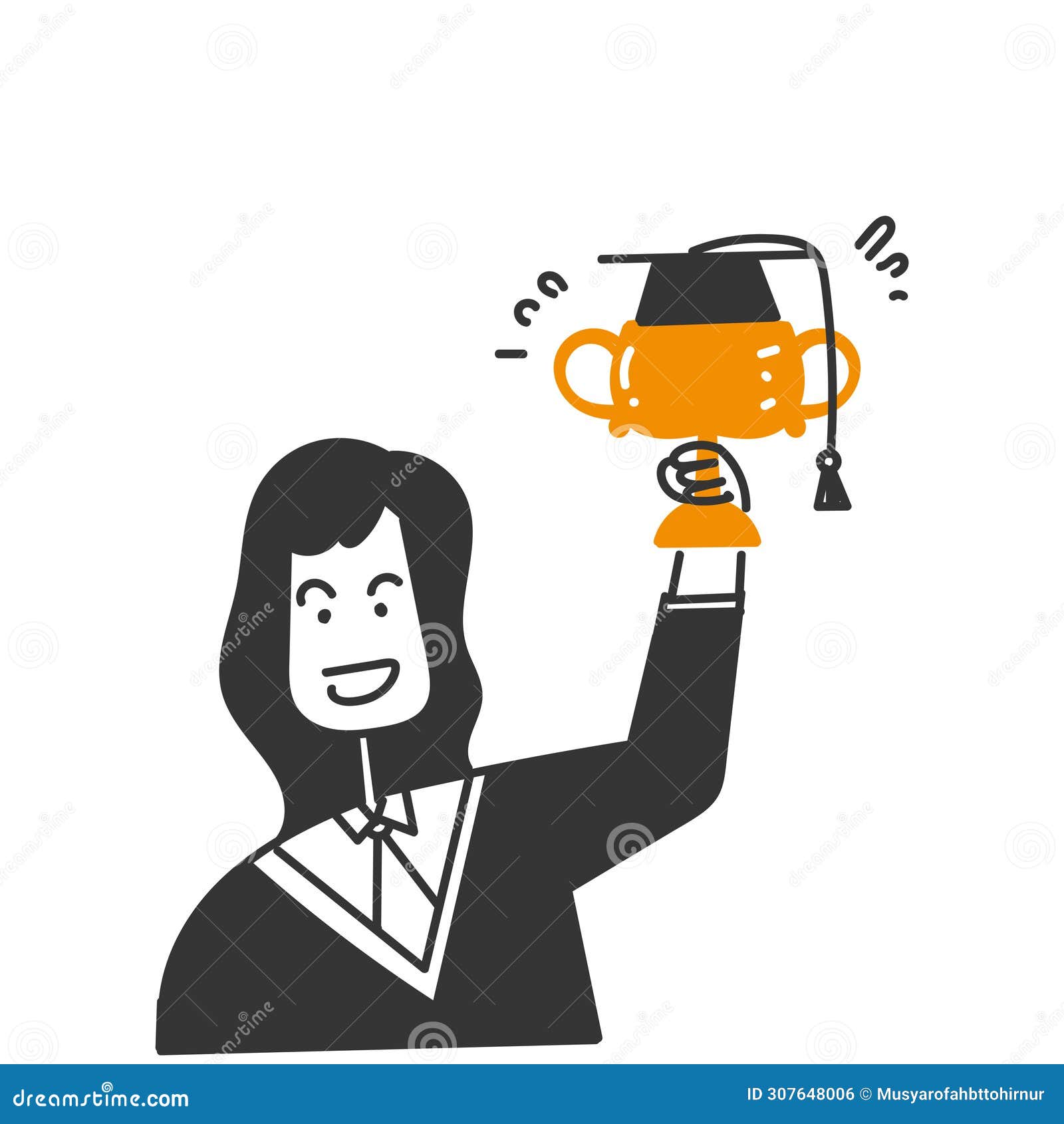 Hand Drawn Trophy and Graduation Hat Doodle Stock Vector - Illustration ...