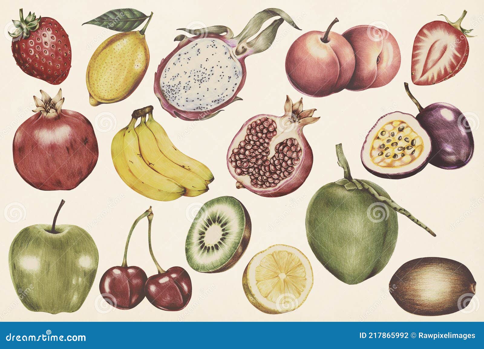Hand Drawn Tropical Fruits Set Illustration Stock Illustration ...