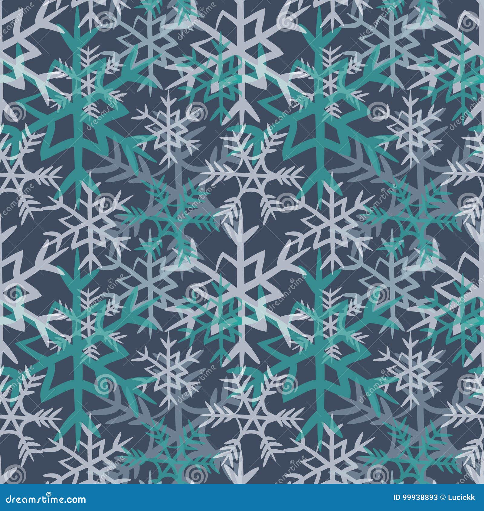 Turquoise and White Snowflakes Seamless Pattern. Vector Illustration on ...