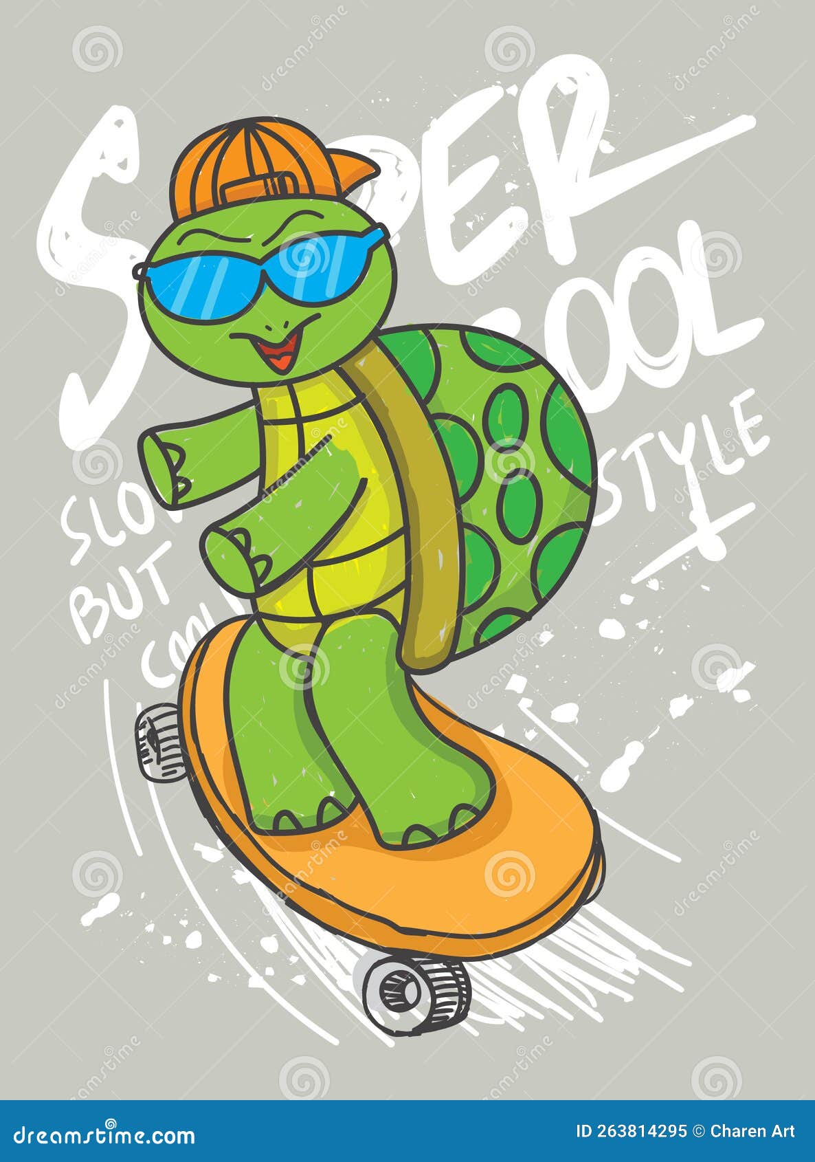 Hand Drawn Turtle with Skateboard for T Shirt Stock Vector ...