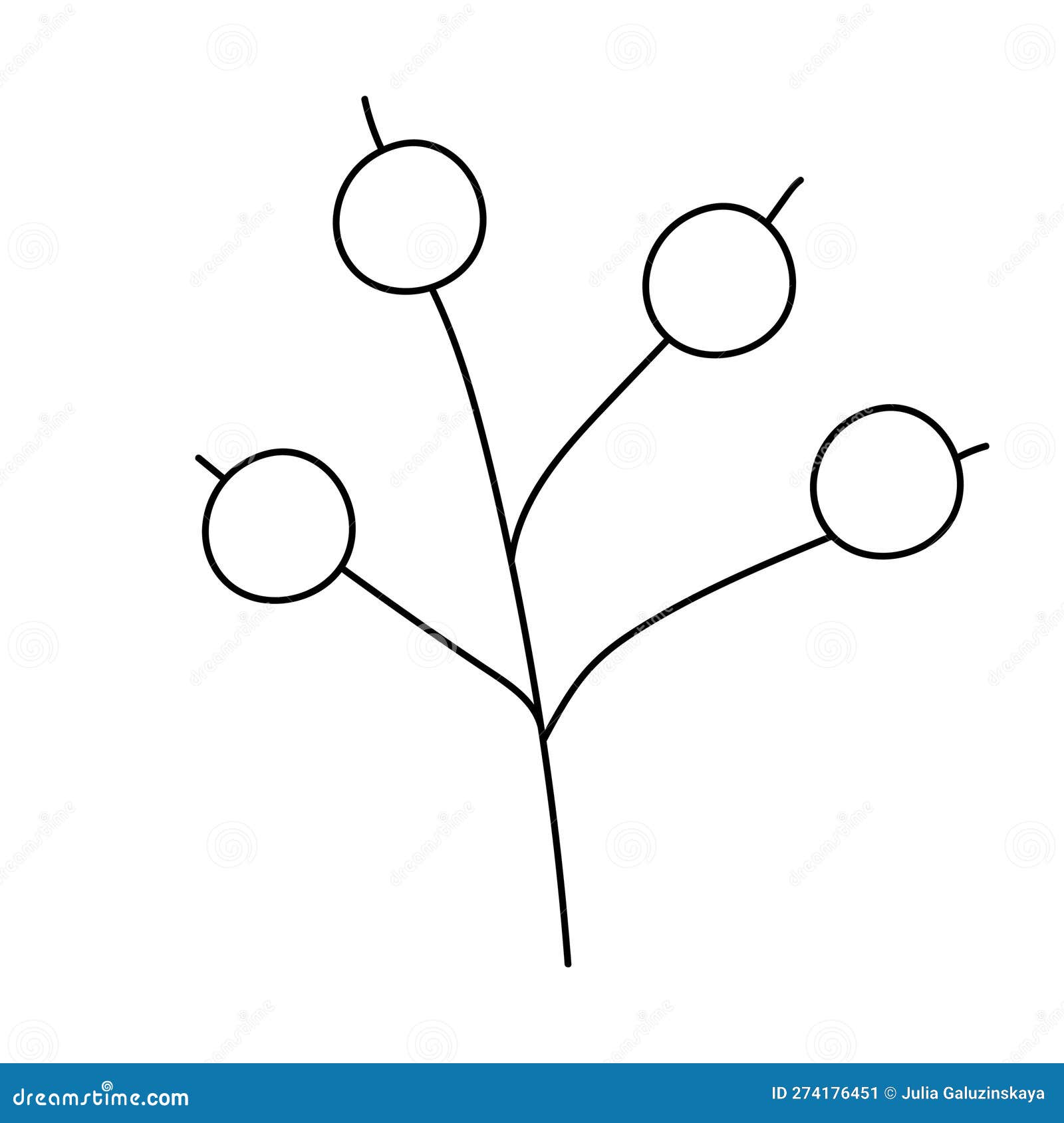 Hand Drawn Twig with Berries in Line Art Doodle Style. Stock Vector ...