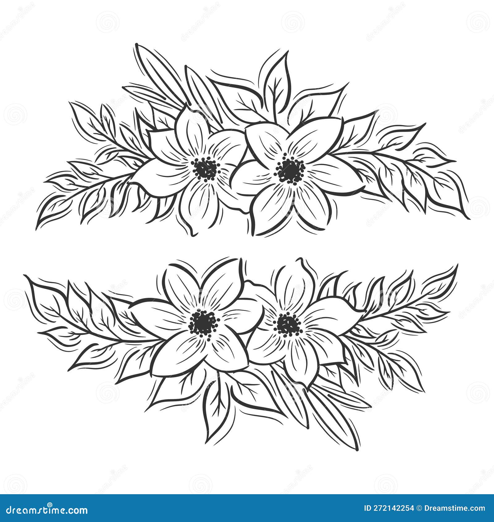 Hand Drawn Two Flower Bouquet Collection Stock Vector - Illustration of ...