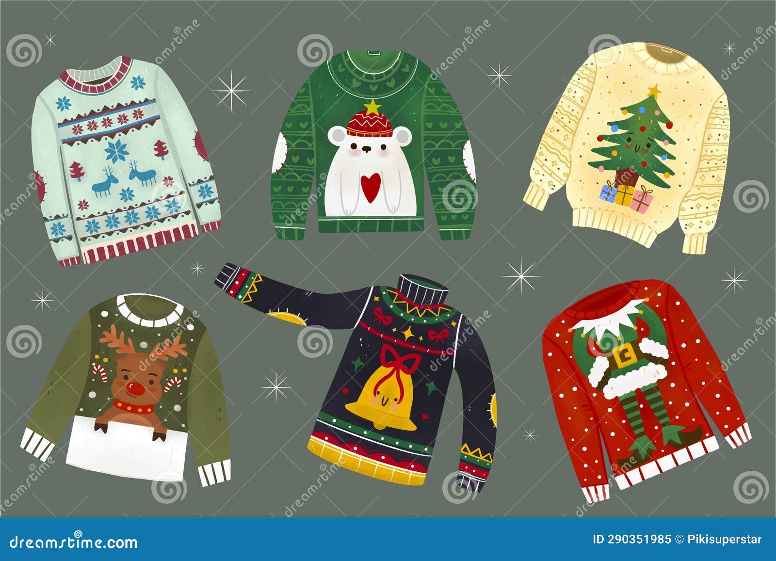 Hand Drawn Ugly Sweater Collection Vector Design Illustration Stock ...