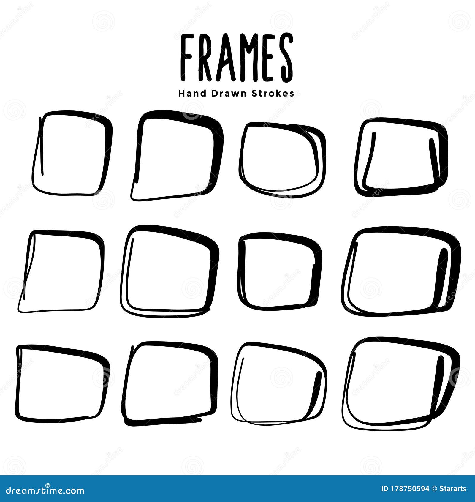 Hand Drawn Uneven Square Frames Set Design Stock Vector - Illustration ...