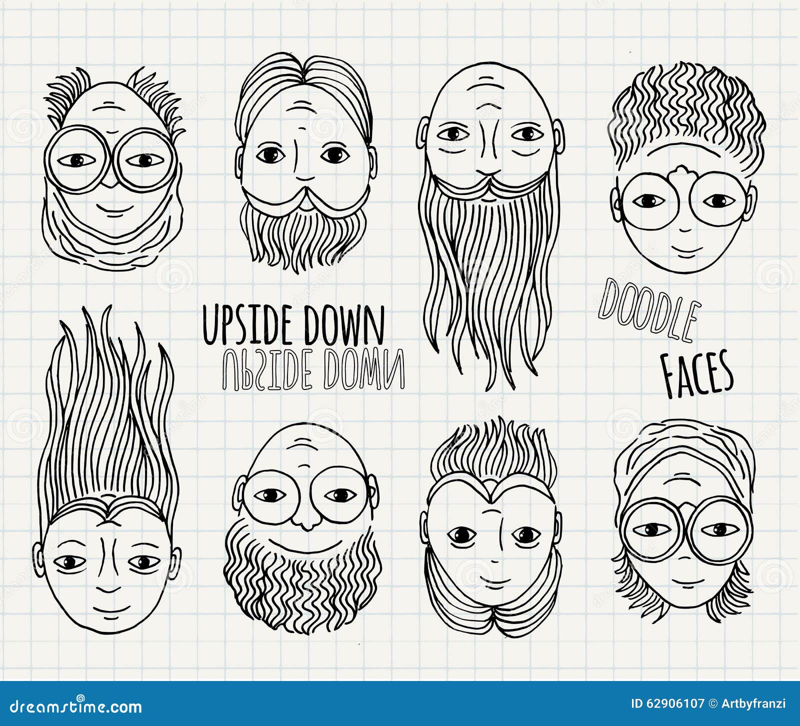 Hand Drawn Upside Down Doodle Faces Stock Vector - Illustration of ...