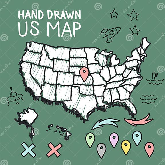Hand Drawn US Map on Chalkboard Stock Vector - Illustration of politic ...