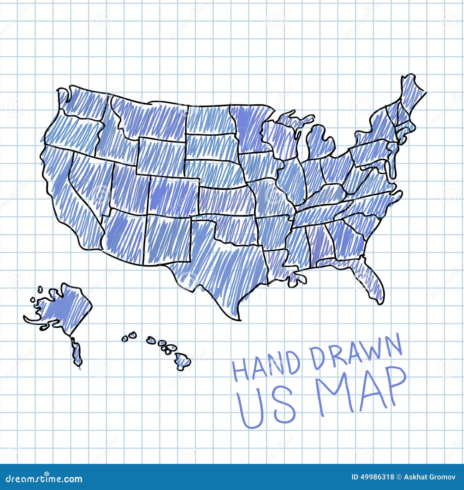 Hand drawn US map stock vector. Illustration of earth - 49986318