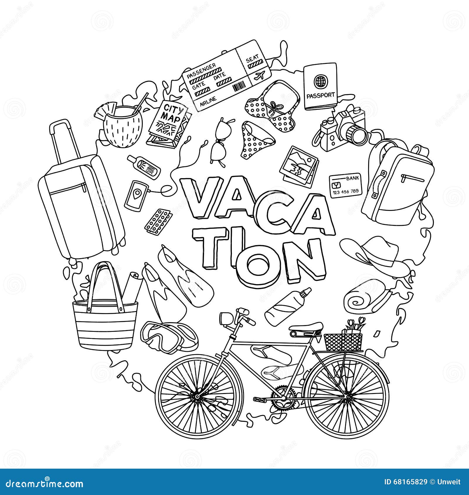 Hand Drawn Vacation Doodle stock vector. Illustration of doodle - 68165829