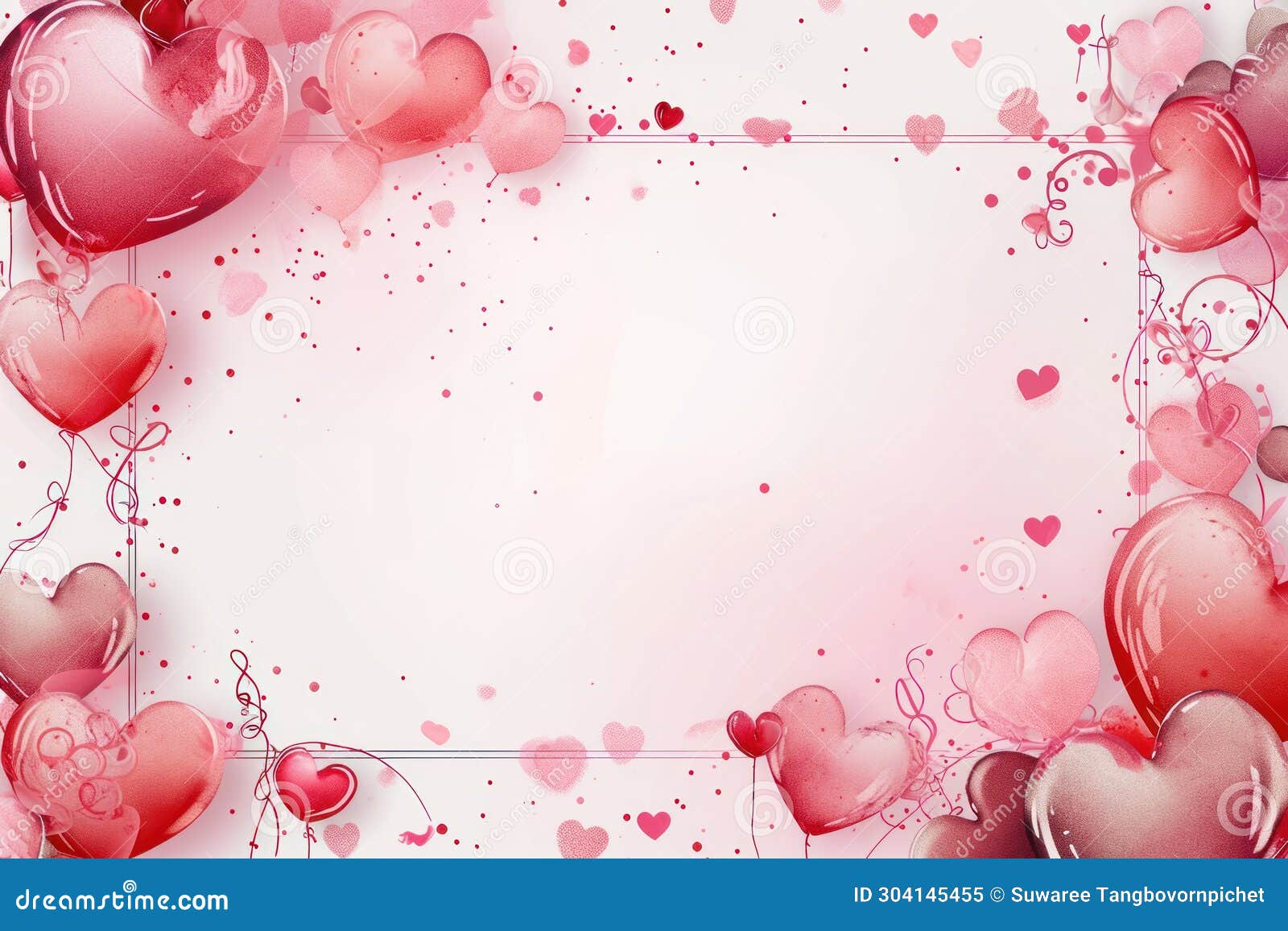 Hand Drawn Valentine Day Concept Frame with Heart and Flower Background ...