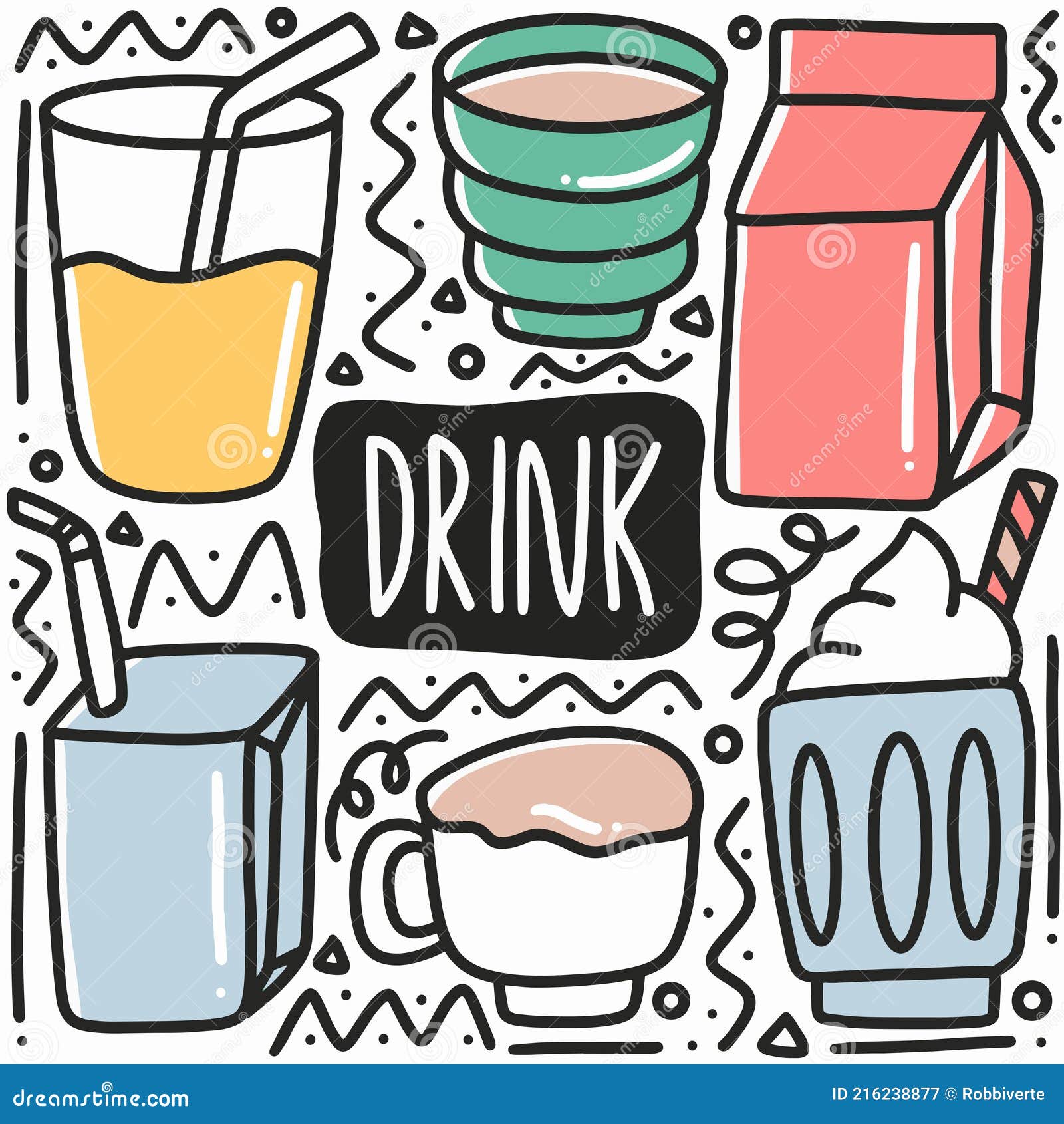 Hand Drawn Variation Drink Doodle Set Stock Vector - Illustration of ...