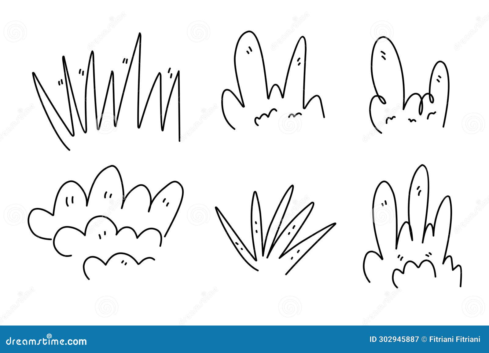 Hand Drawn of Various Grass Line Art Set Stock Illustration ...