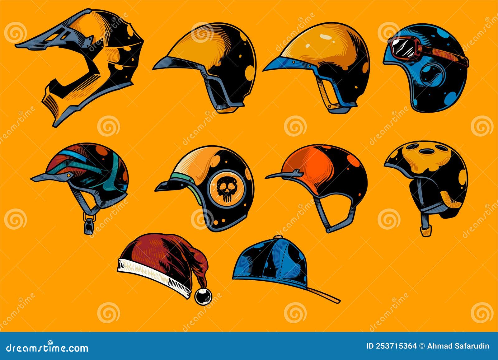 Hand Drawn Various Helm Vector Illustration Set | CartoonDealer.com ...