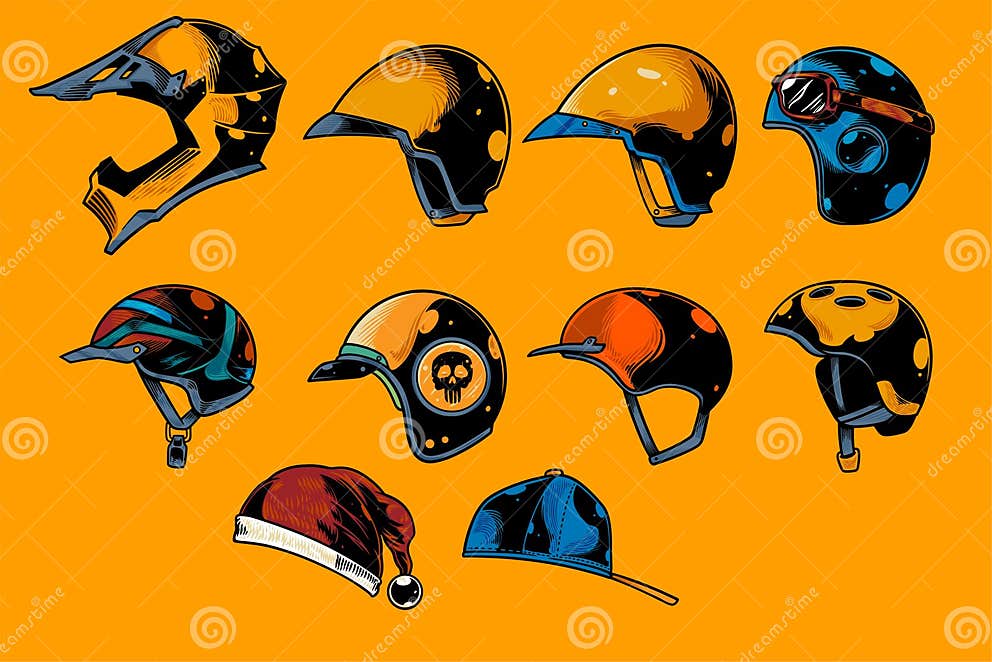 Hand Drawn Various Helm Vector Illustration Set Stock Vector ...