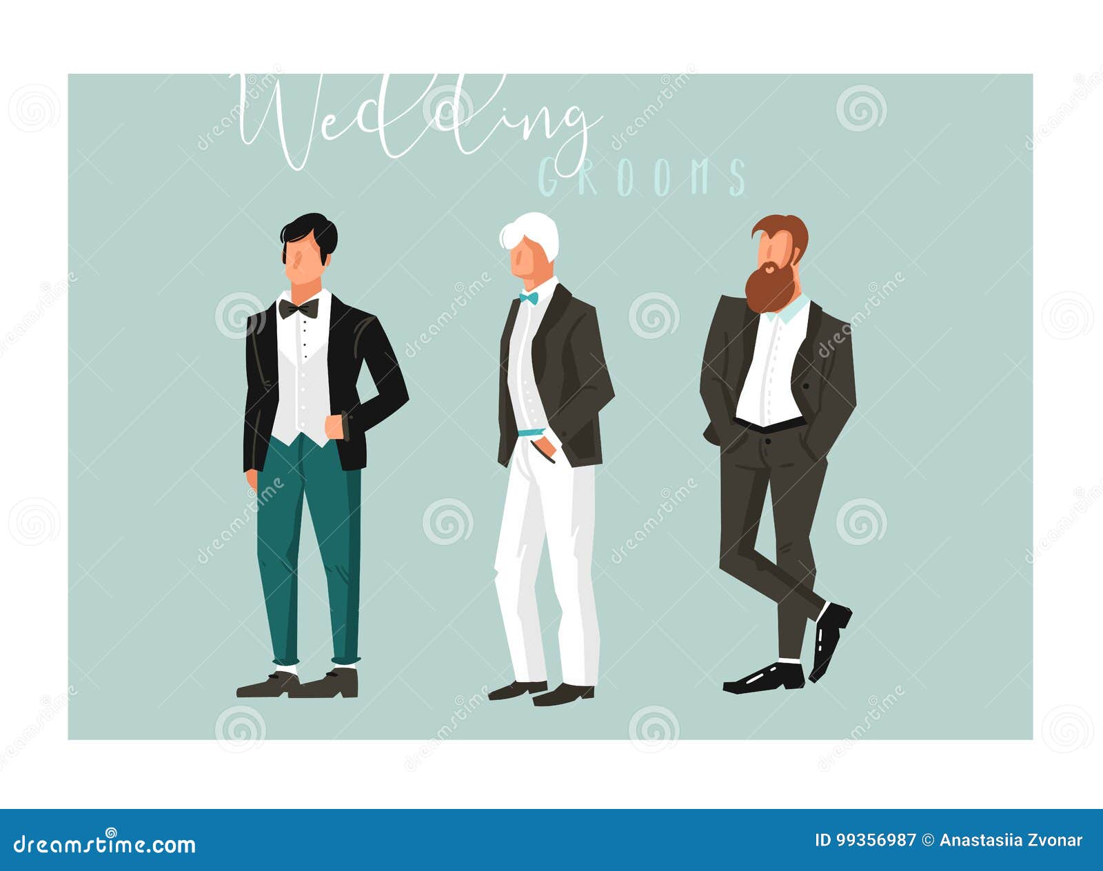 Hand Drawn Vector Abstract Cartoon Wedding Groom Illustrations ...