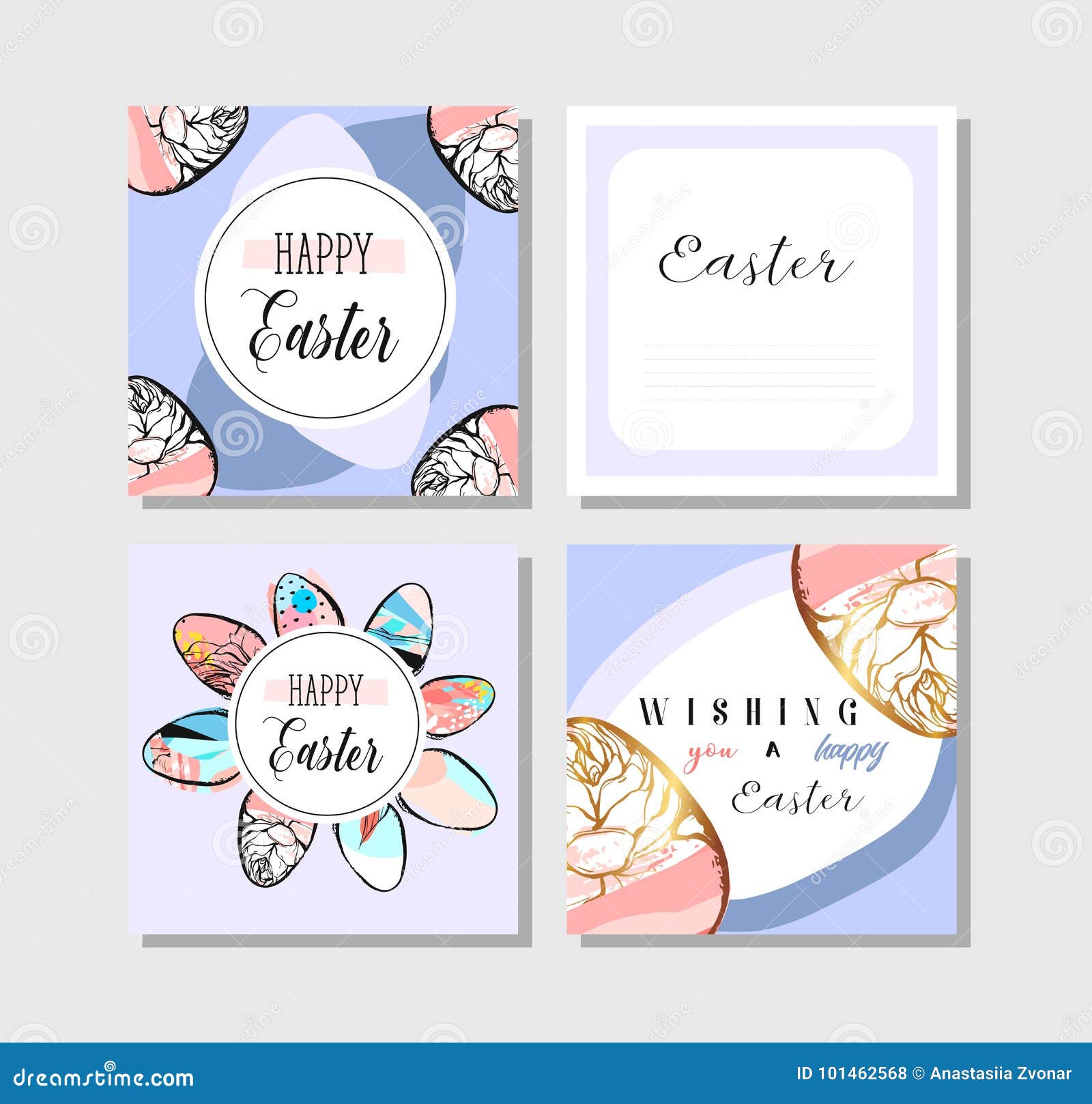 Hand Drawn Vector Abstract Creative Easter Greeting Cards Collection ...