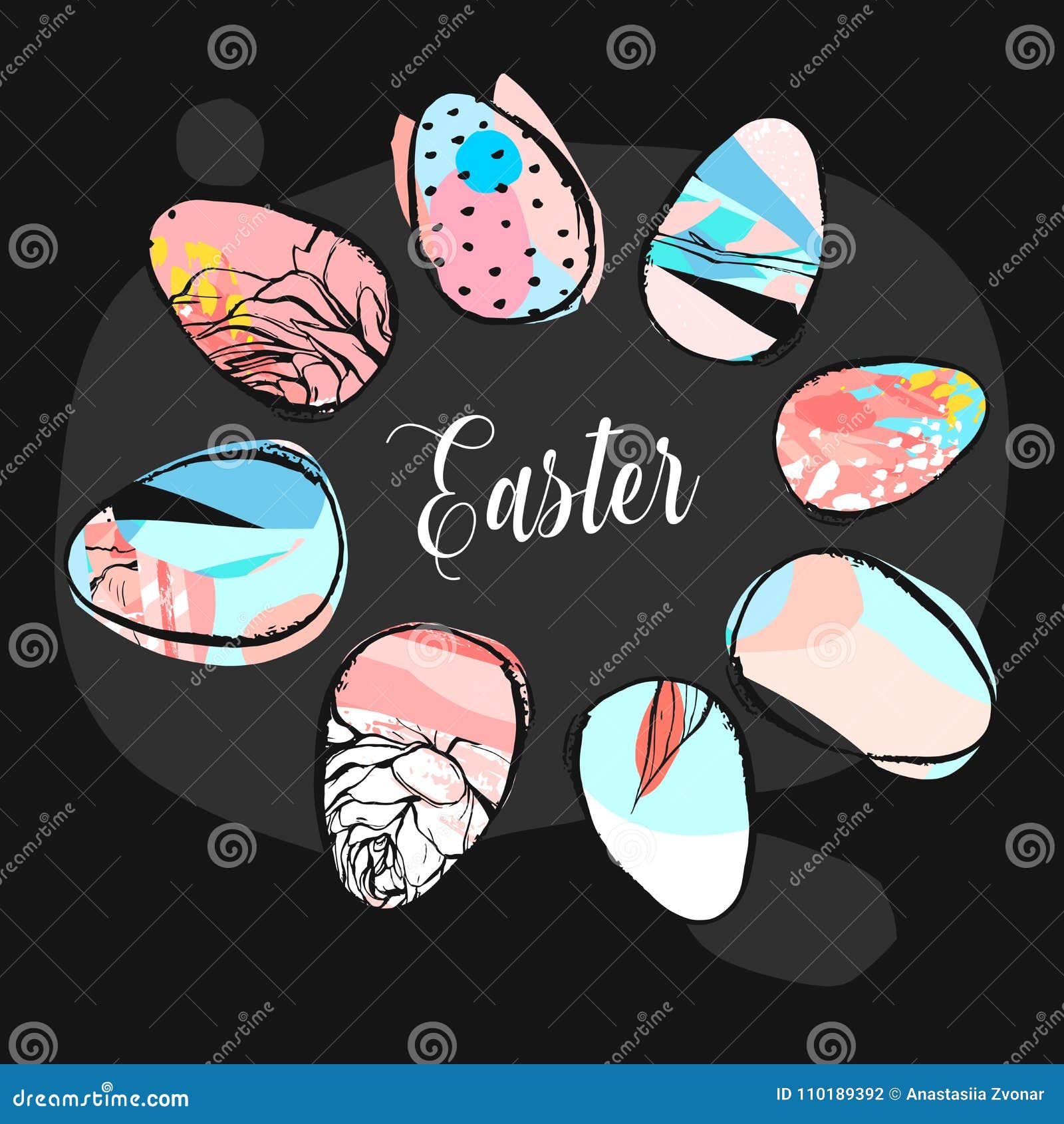 Hand Drawn Vector Abstract Creative Easter Greeting Illustration with ...