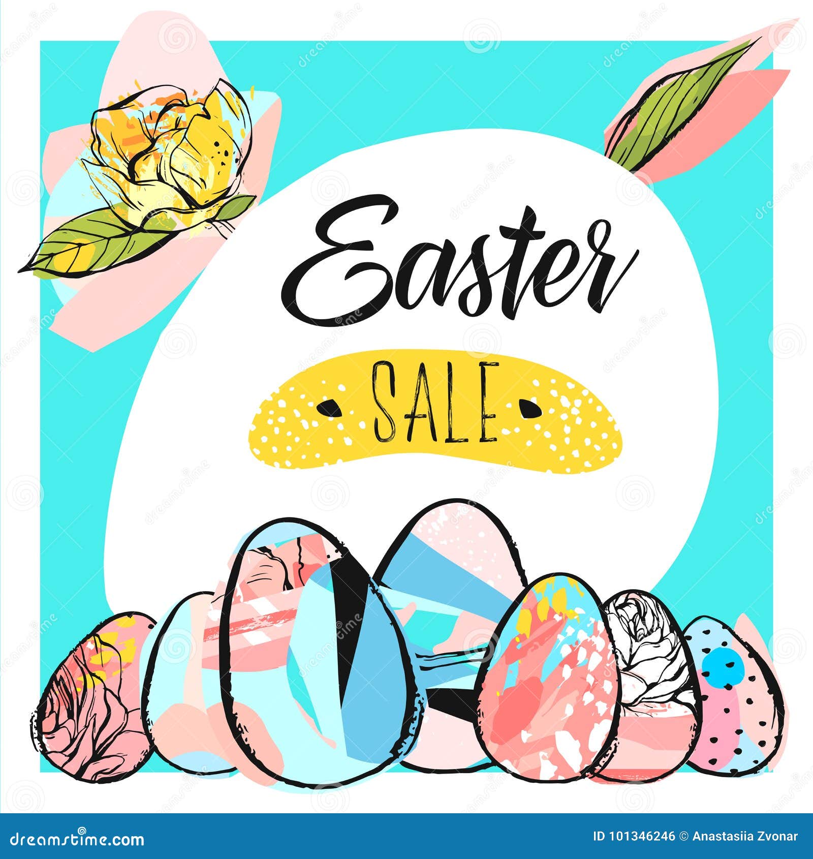 Hand Drawn Vector Abstract Creative Easter Sale Card Template with ...