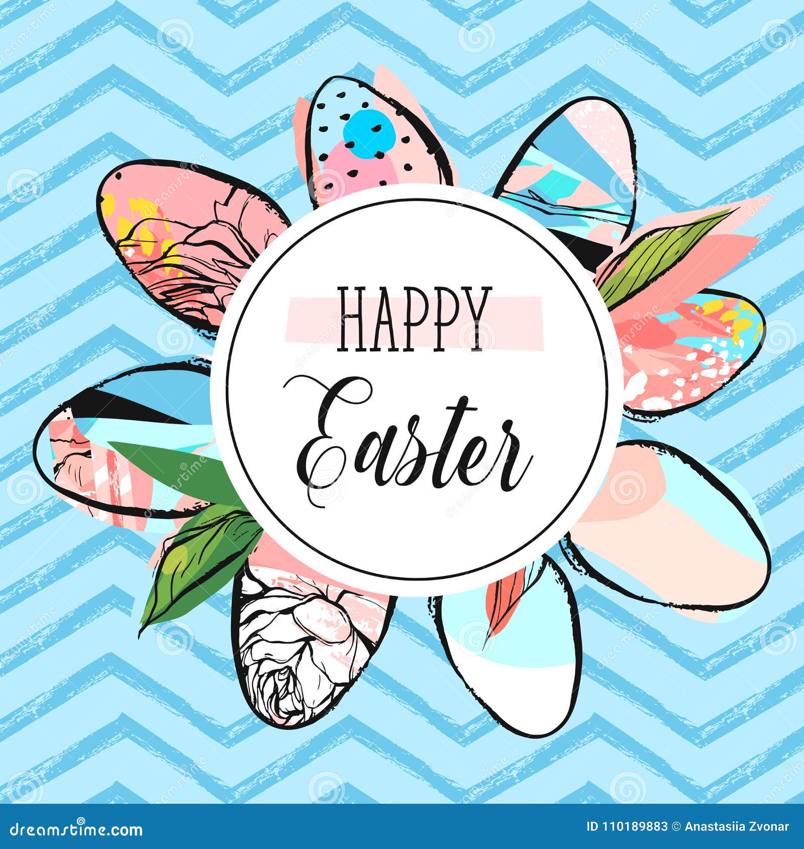 Hand Drawn Vector Abstract Creative Happy Easter Greeting Card Design ...