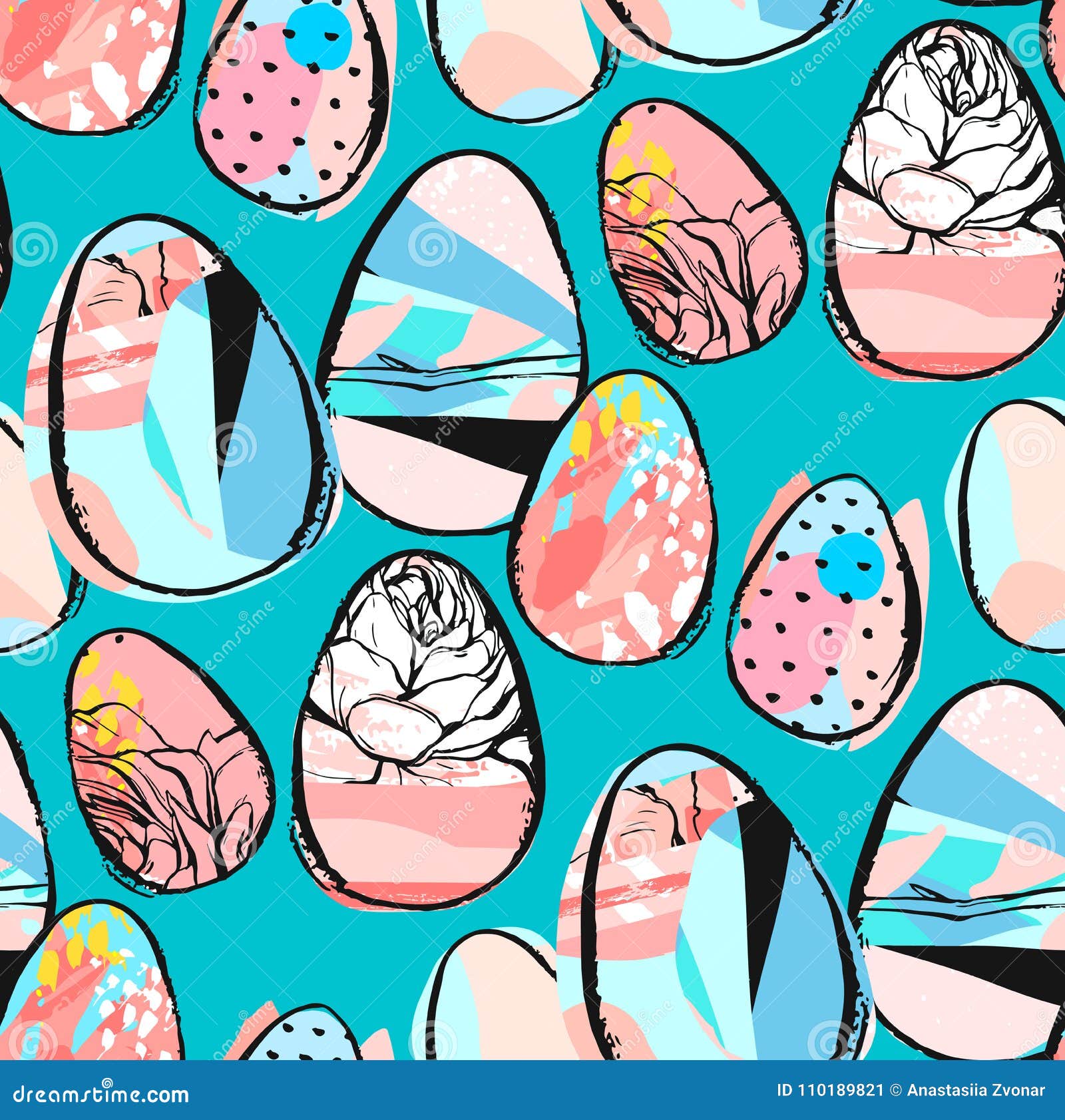 Hand Drawn Vector Abstract Creative Universal Happy Easter Seamless ...