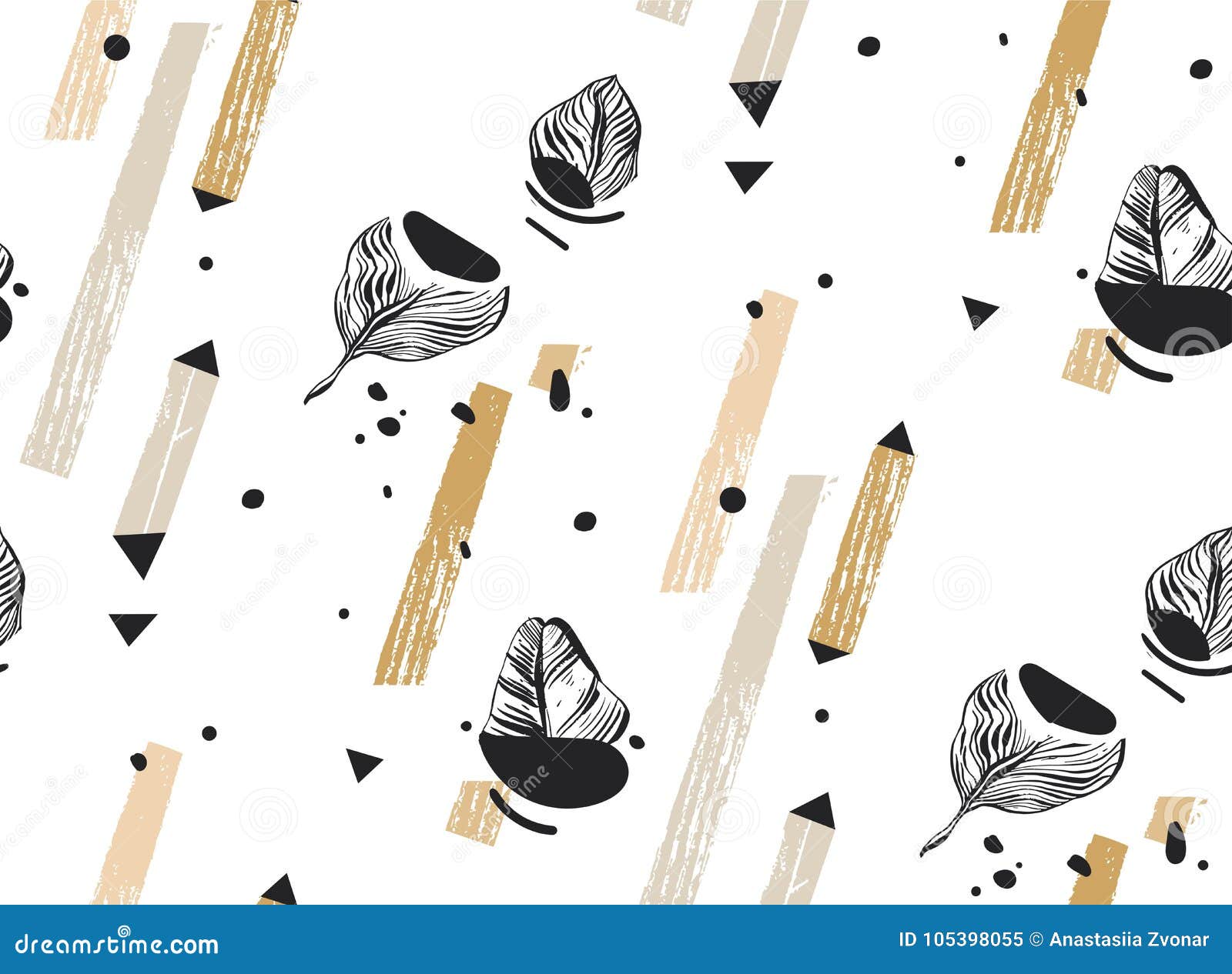 Hand Drawn Vector Abstract Freehand Textured Seamless Tropical Pattern ...