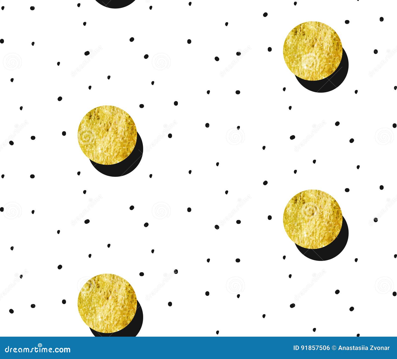 Hand Drawn Vector Abstract Gold Full Moon Seamless Pattern and Polka ...