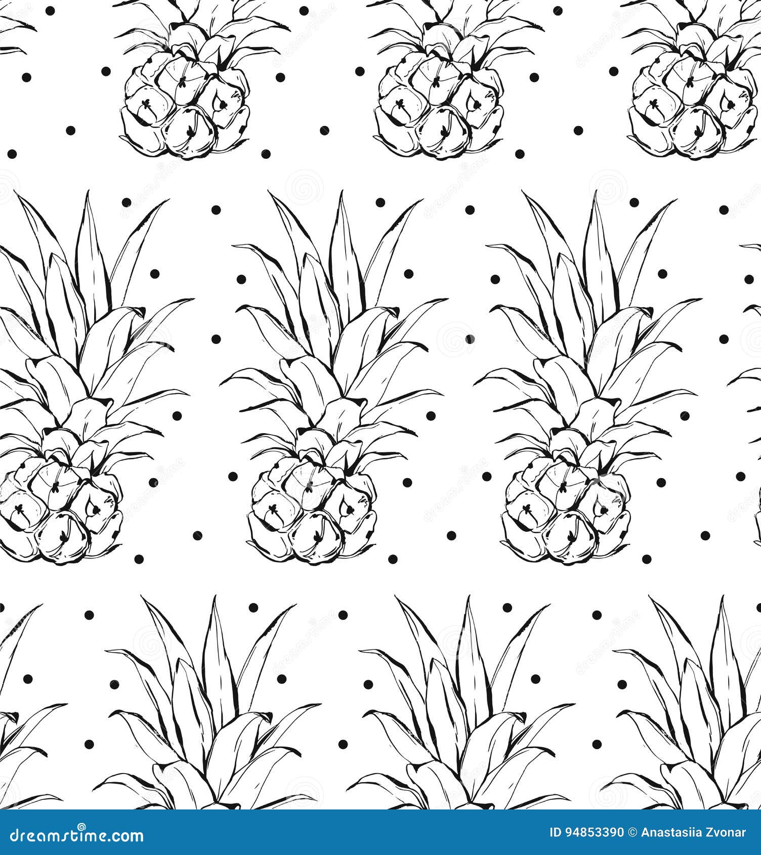 Hand Drawn Vector Abstract Graphic Simple Small Pineapple Pattern With