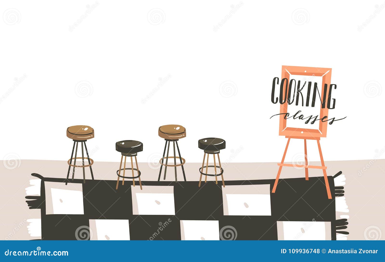 Hand Drawn Vector Abstract Modern Cartoon Cooking Class Kitchen ...