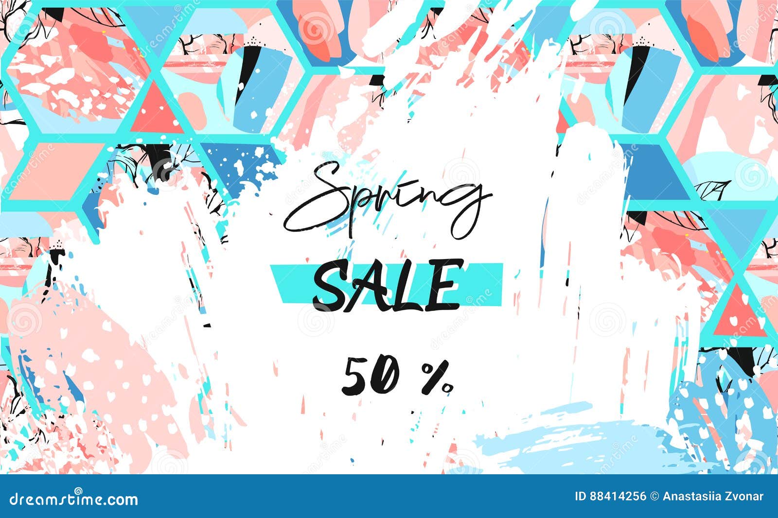 Hand Drawn Vector Abstract Textured Artistic Drawing Spring Sale Header ...