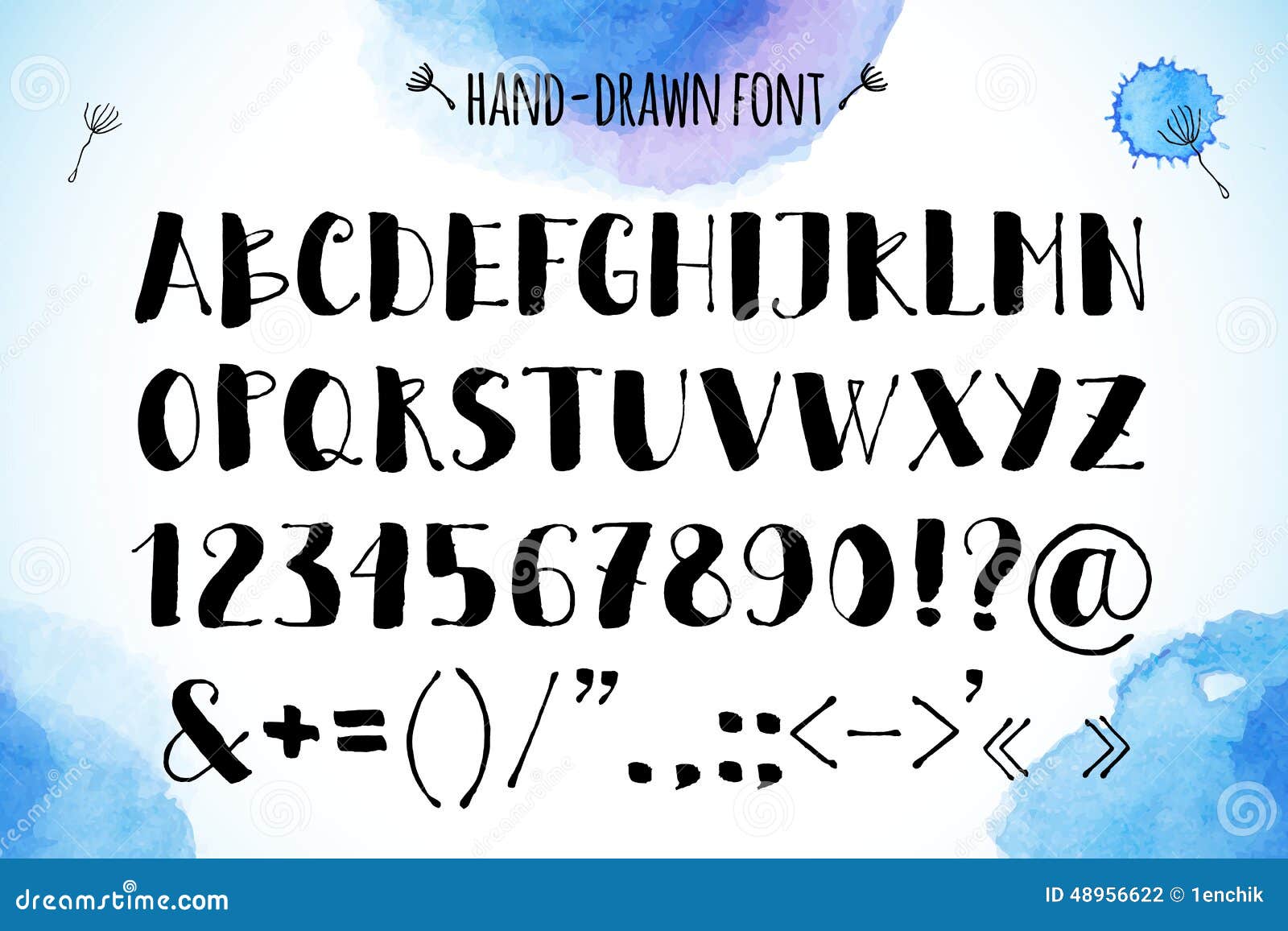 Hand-drawn Vector Alphabet on Watercolor Stock Vector - Illustration of ...