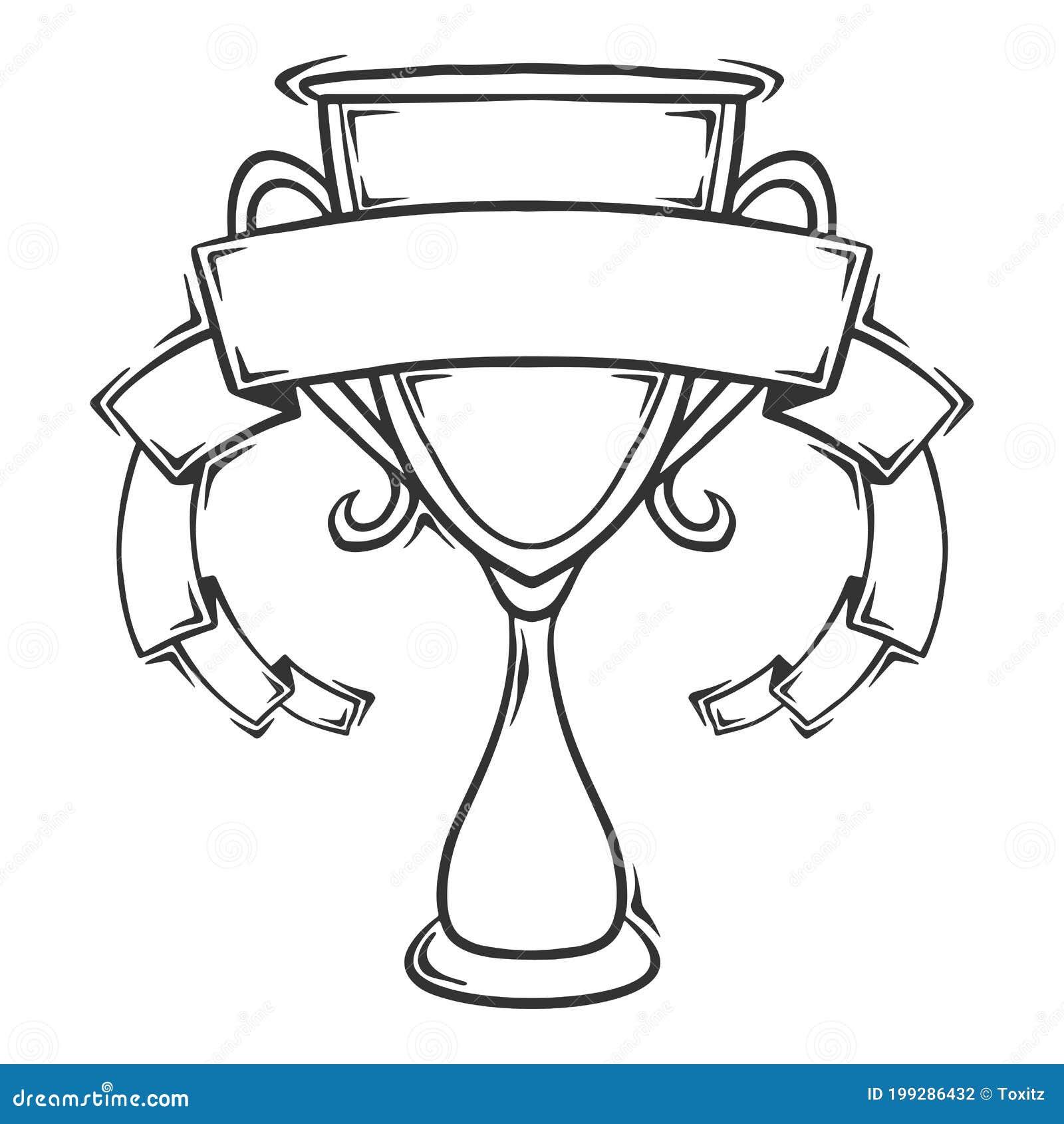 Hand Drawn Vector of Award Cup with Ribbon for Text, Isolated on White ...