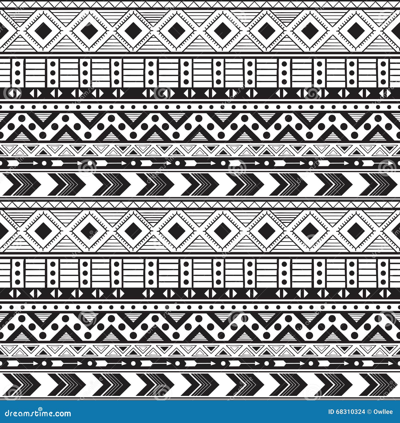 Hand Drawn Vector Boho Seamless Pattern Stock Vector - Illustration of ...