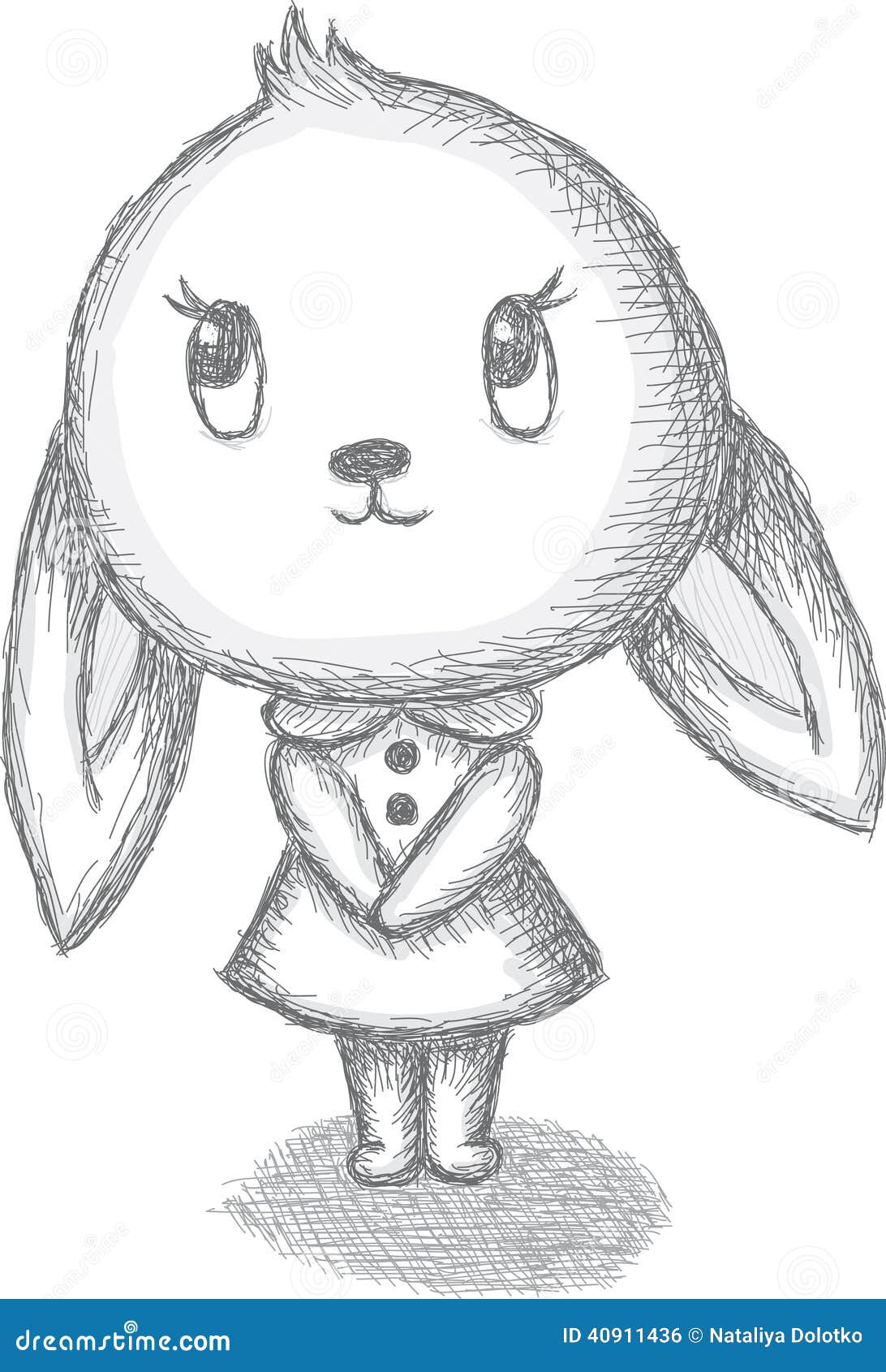 Rabbit, Uncolored Coloring Page Illustration For The Children Cartoon ...