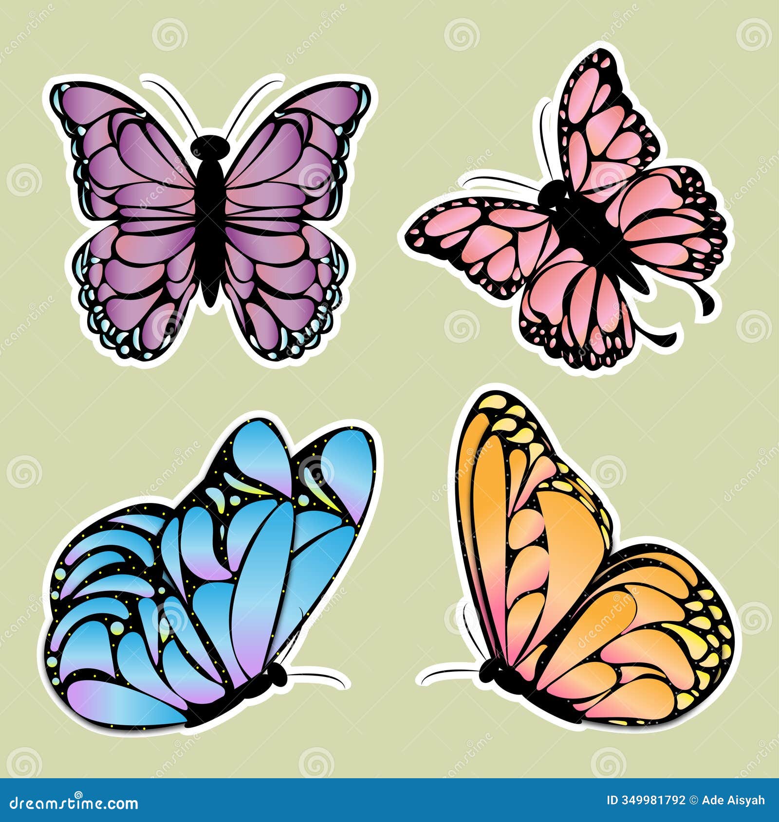 Hand Drawn Vector Butterfly Template Collection Stickers Stock ...