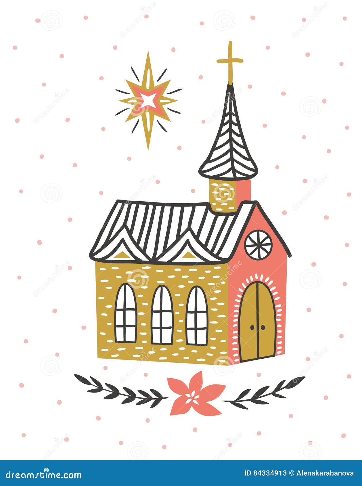 Hand Drawn Vector Card with the Catholic Temple and Star of Bethlehem ...