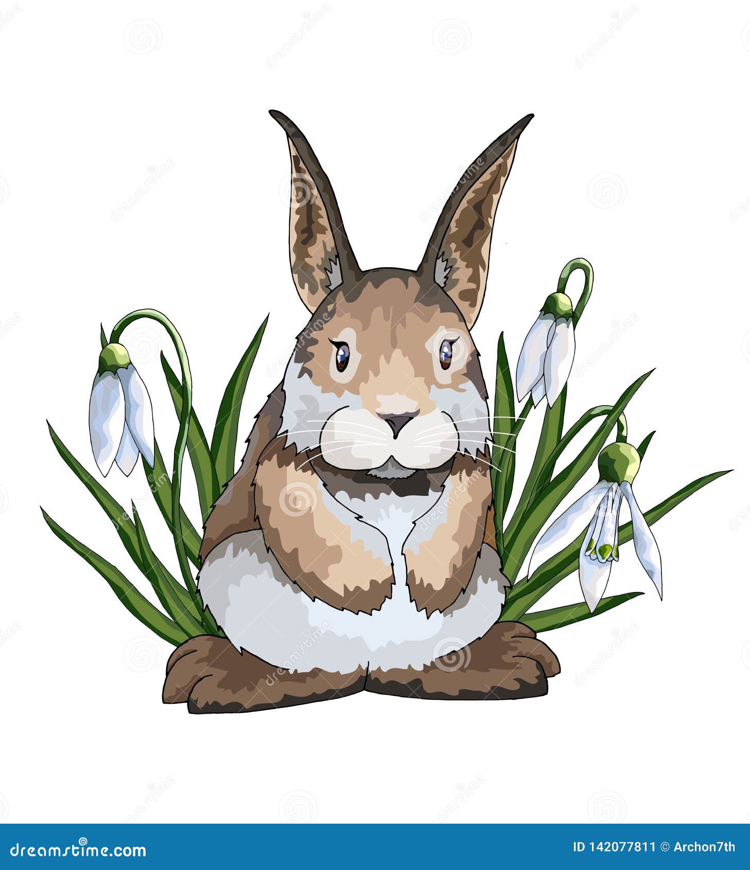 Hand Drawn Vector Cartoon Halftone Flat Creative Easter Hare or Rabbit ...