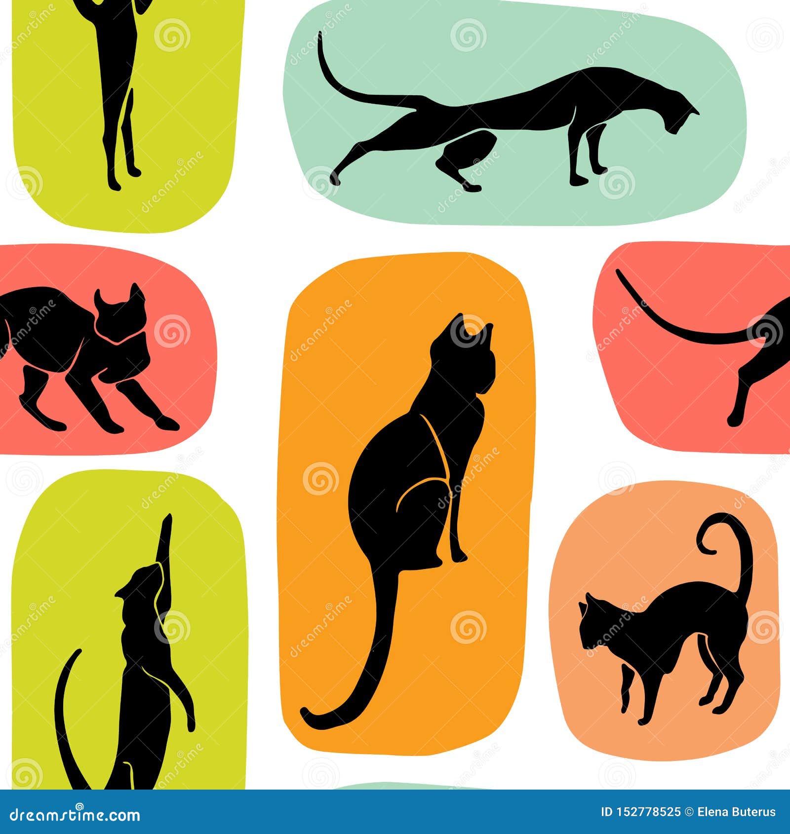 Hand Drawn Vector Cat Silhouette Pattern Stock Vector - Illustration of ...